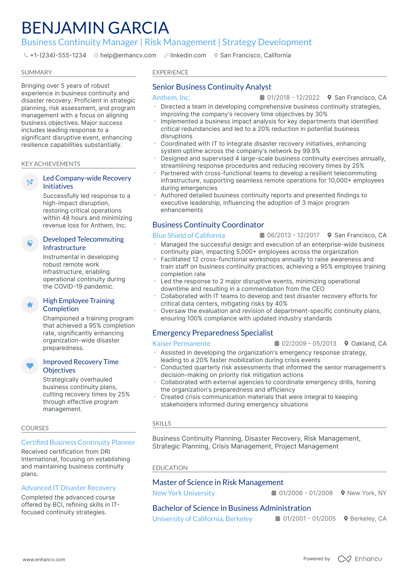 10 Business Continuity Manager Resume Examples & Guide for 2026