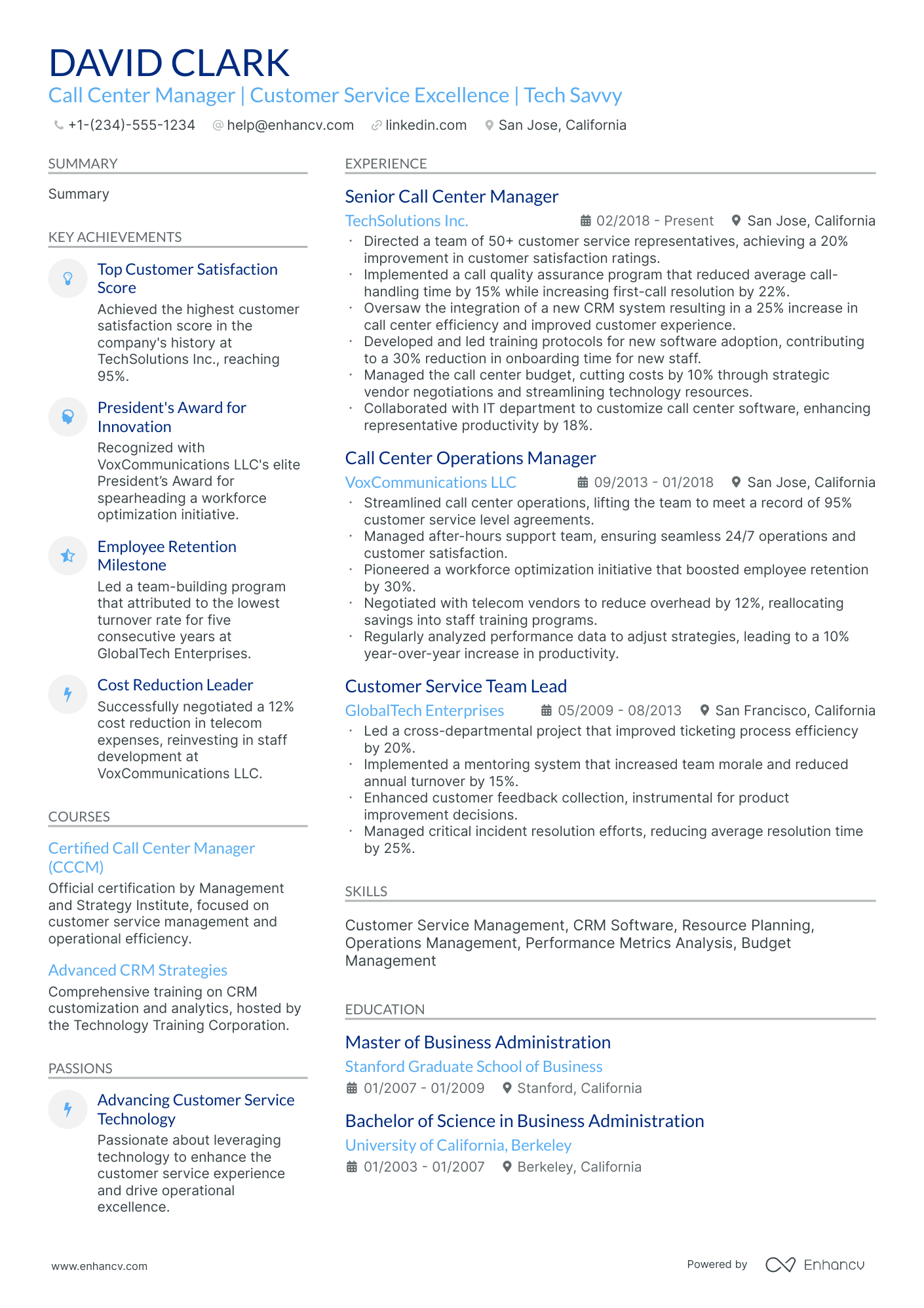 10 Call Center Manager Resume Examples & Guide for 2026