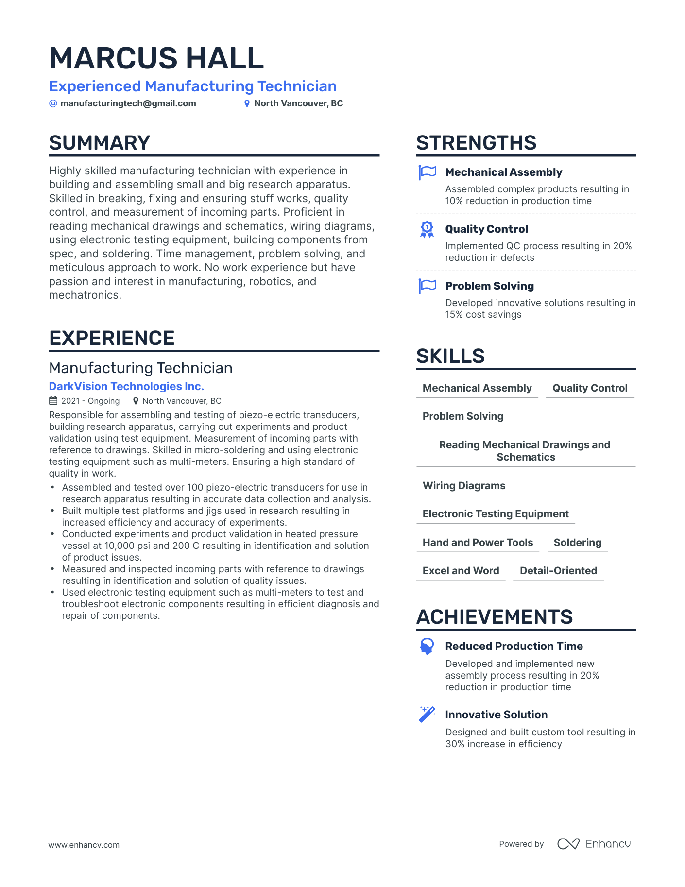 5 Manufacturing Technician Resume Examples & Guide for 2024