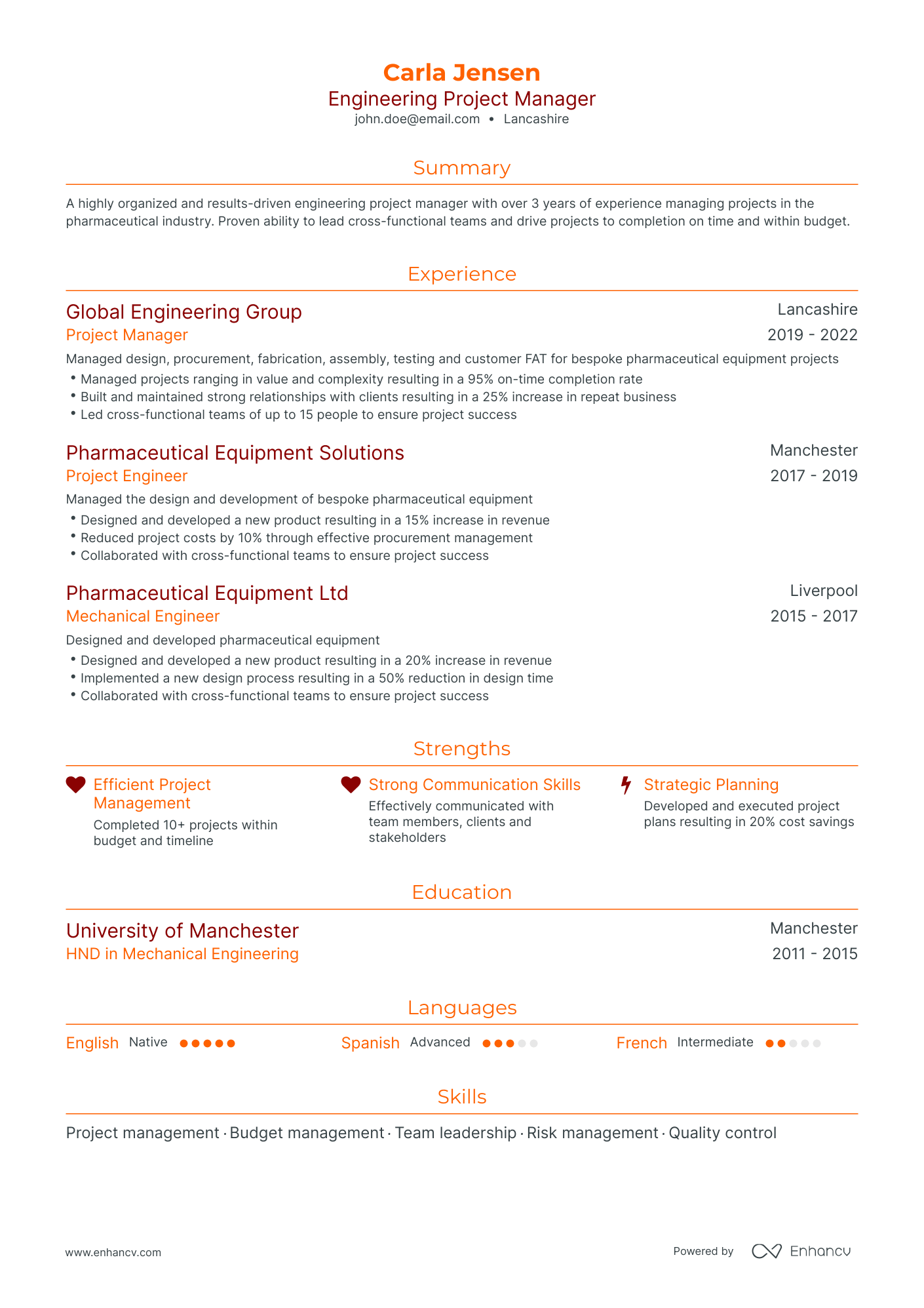 5 Engineering Project Manager Resume Examples & Guide for 2023