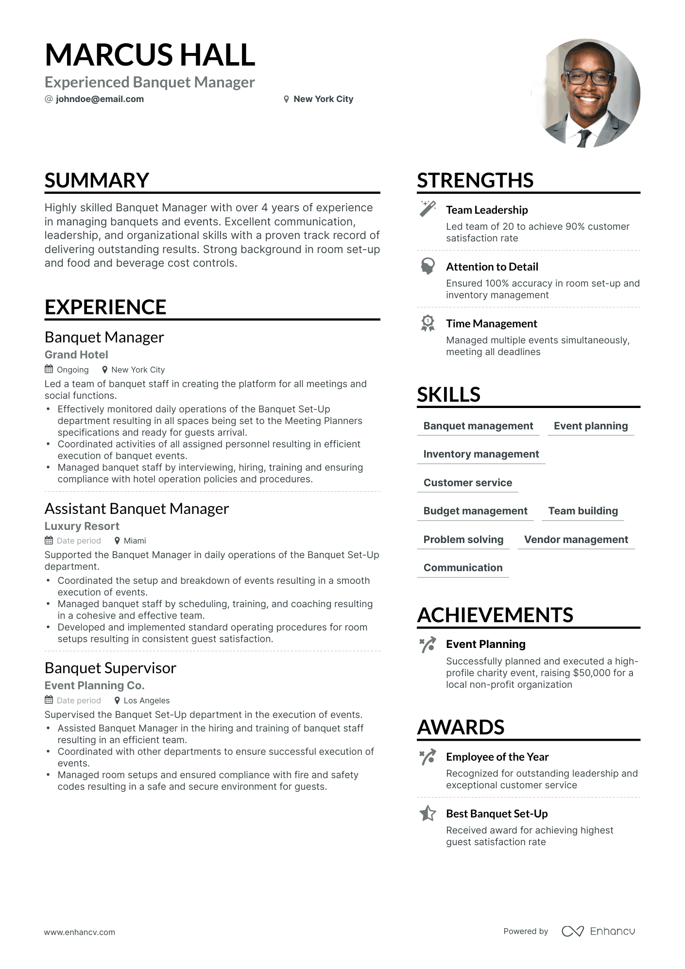 5 Banquet Manager Resume Examples & Guide for 2024