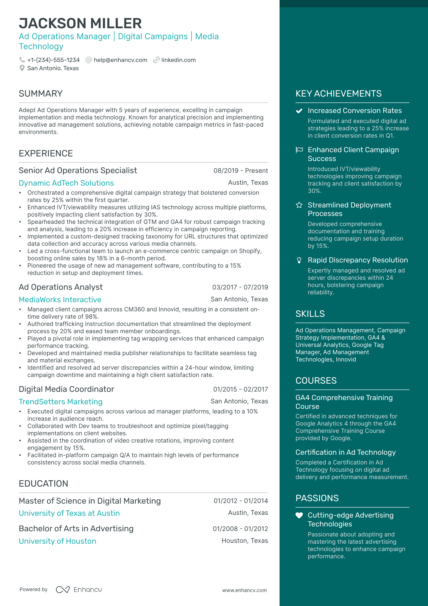 10 Ad Operations Manager Resume Examples & Guide for 2026