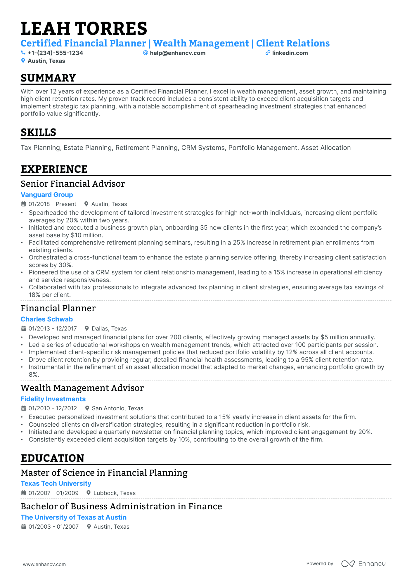 10 Certified Financial Planner Resume Examples & Guide for 2026