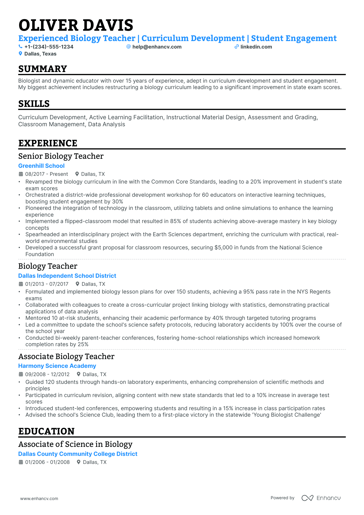 10 Biology Teacher Resume Examples, Templates & Guide for 2026