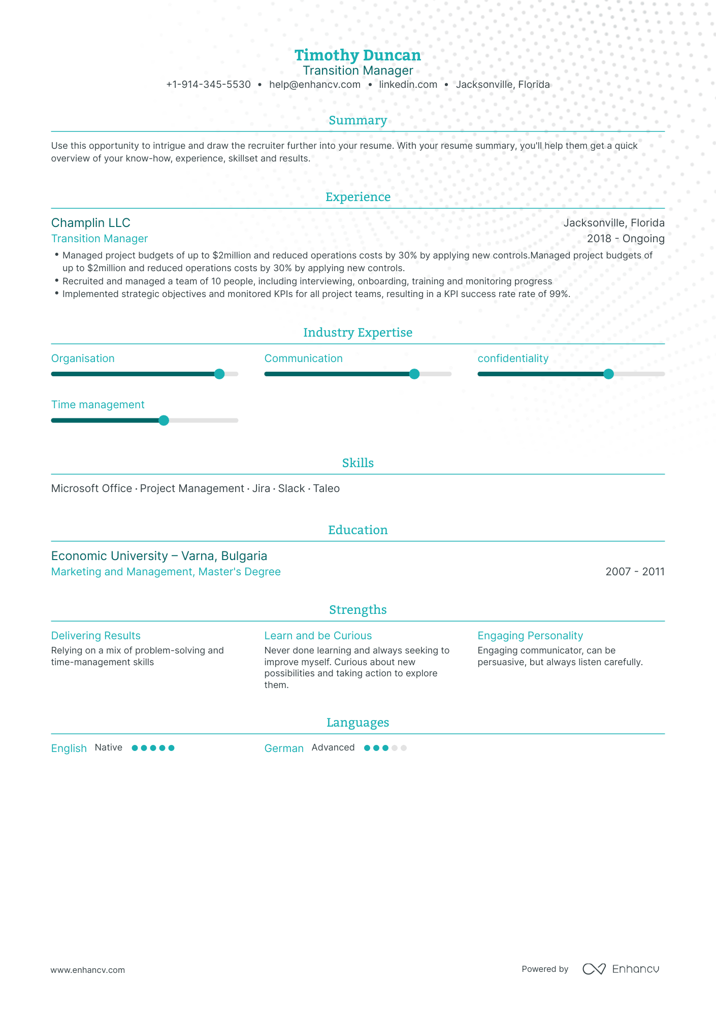 Transition Manager Resume Examples & Guide for 2023 (Layout, Skills ...