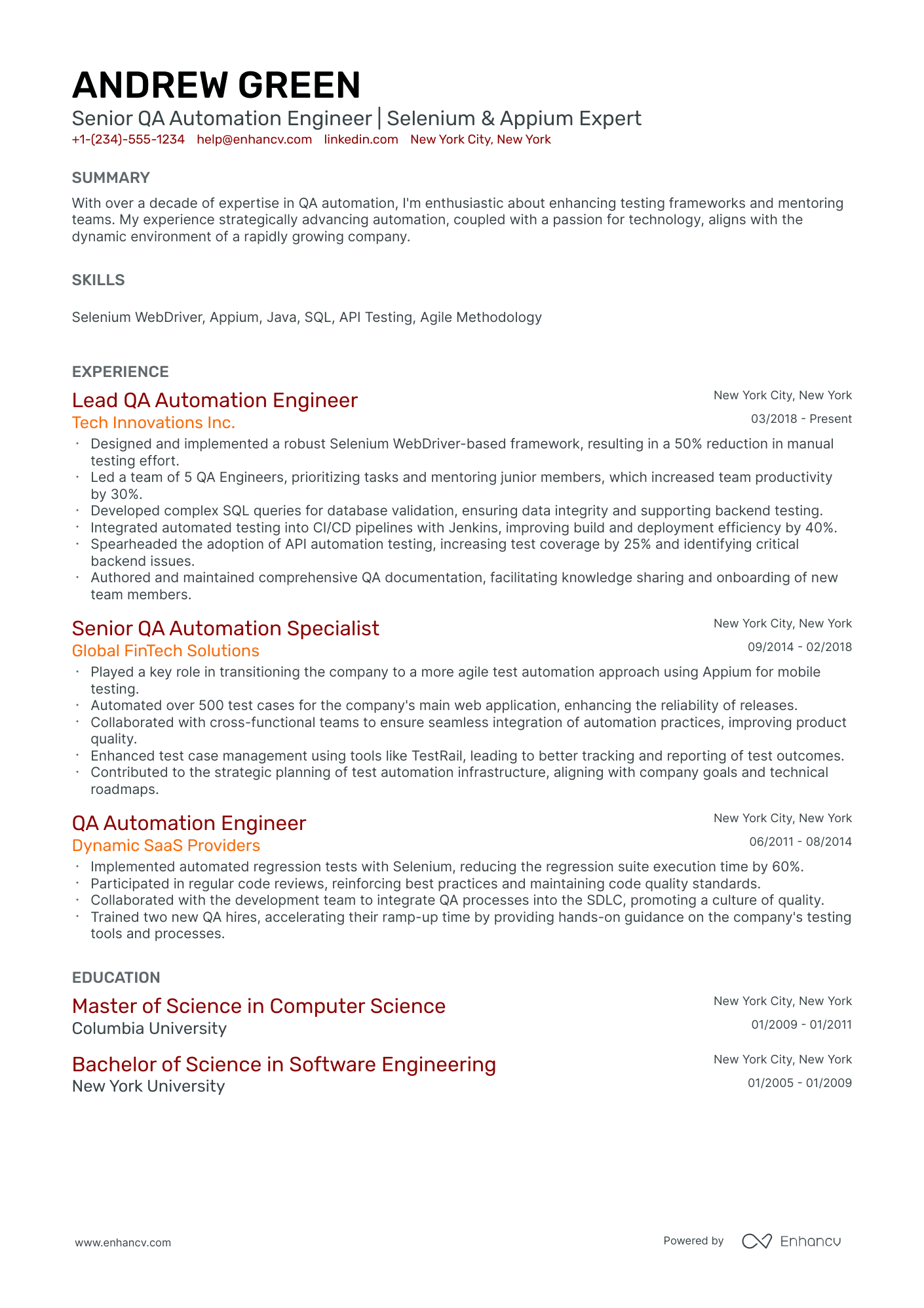 10 QA Automation Resume Examples With 10/10 Score In 2025
