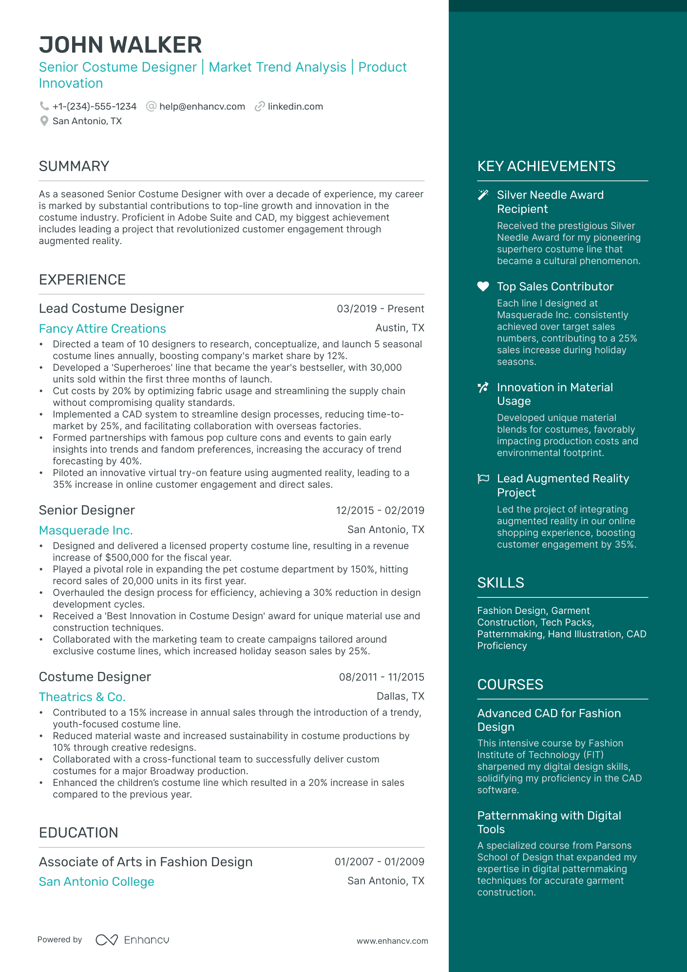 10 Costume Designer Resume Examples & Guide for 2026