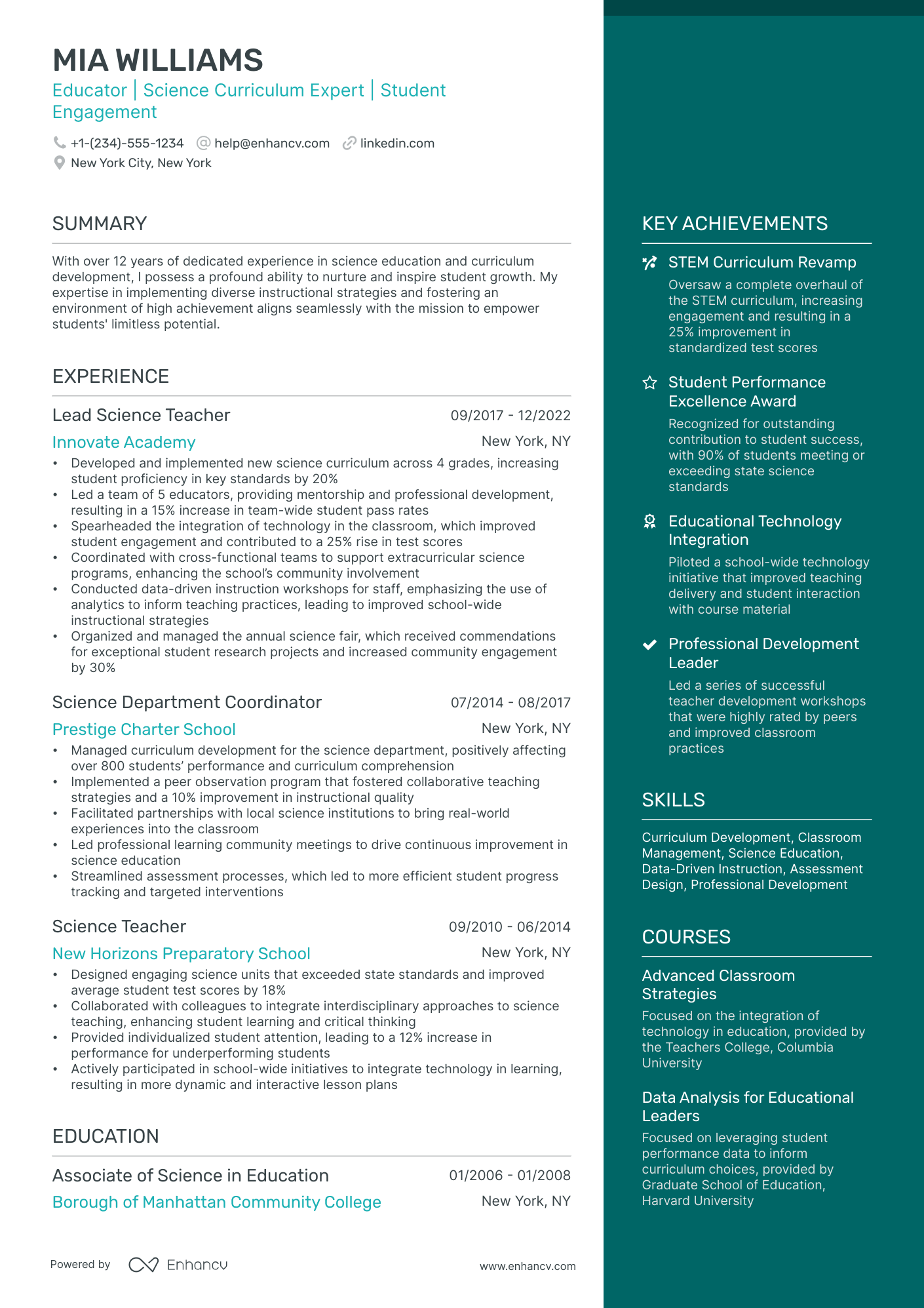 10 Science Teacher Resume Examples & Guide for 2026