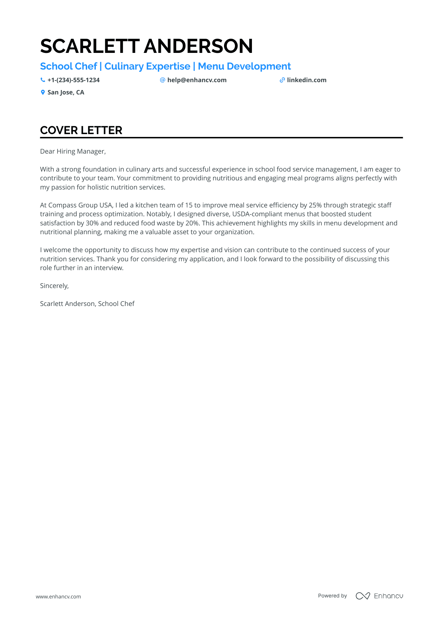 9 Professional Chef Cover Letter Examples and Template for 2026 | Enhancv