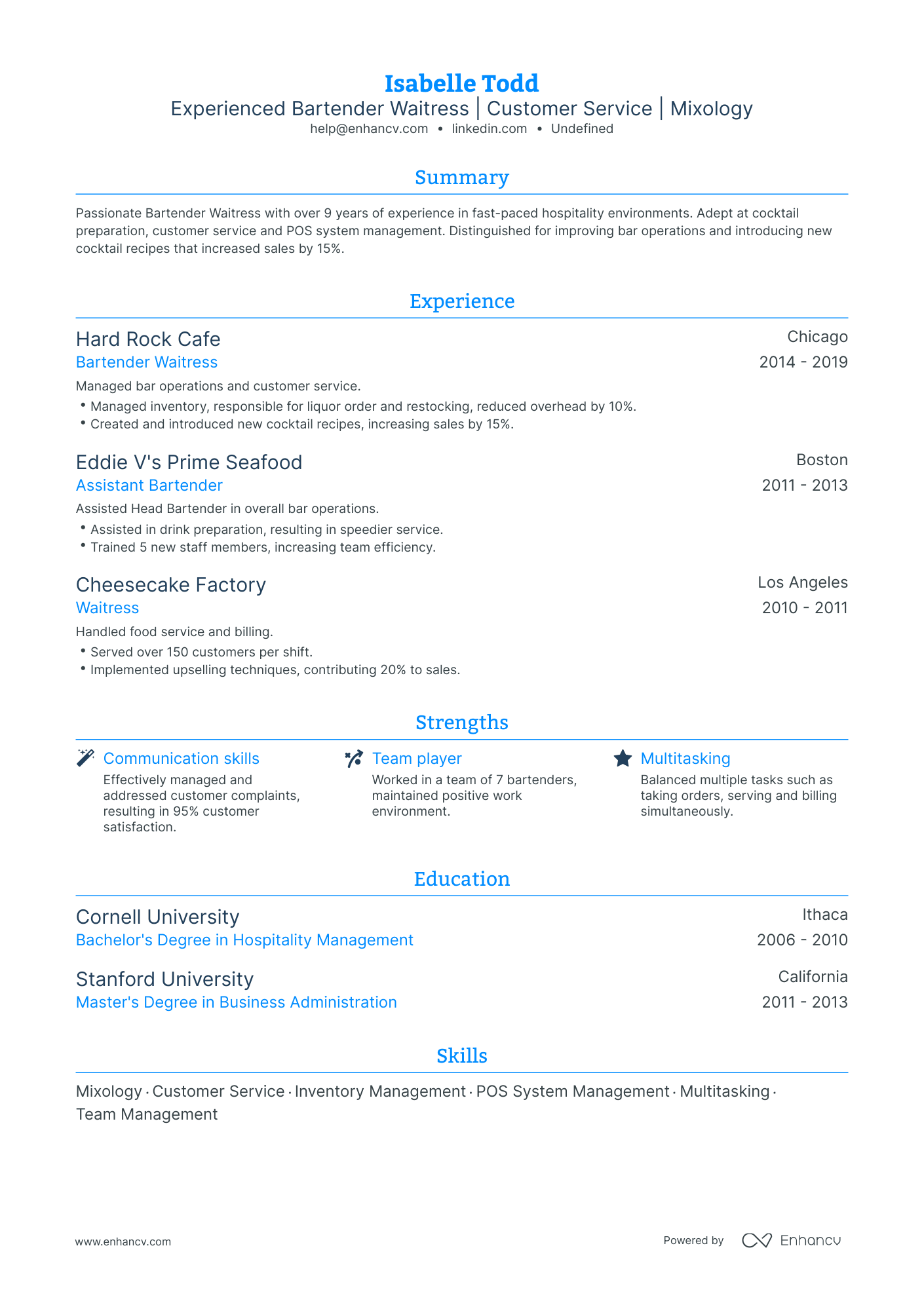 5 Bartender Waitress Resume Examples & Guide for 2023