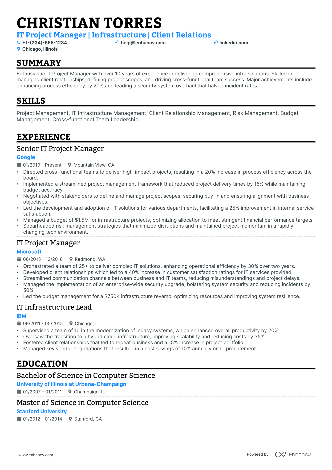 10 Infrastructure Project Manager Resume Examples & Guide for 2025