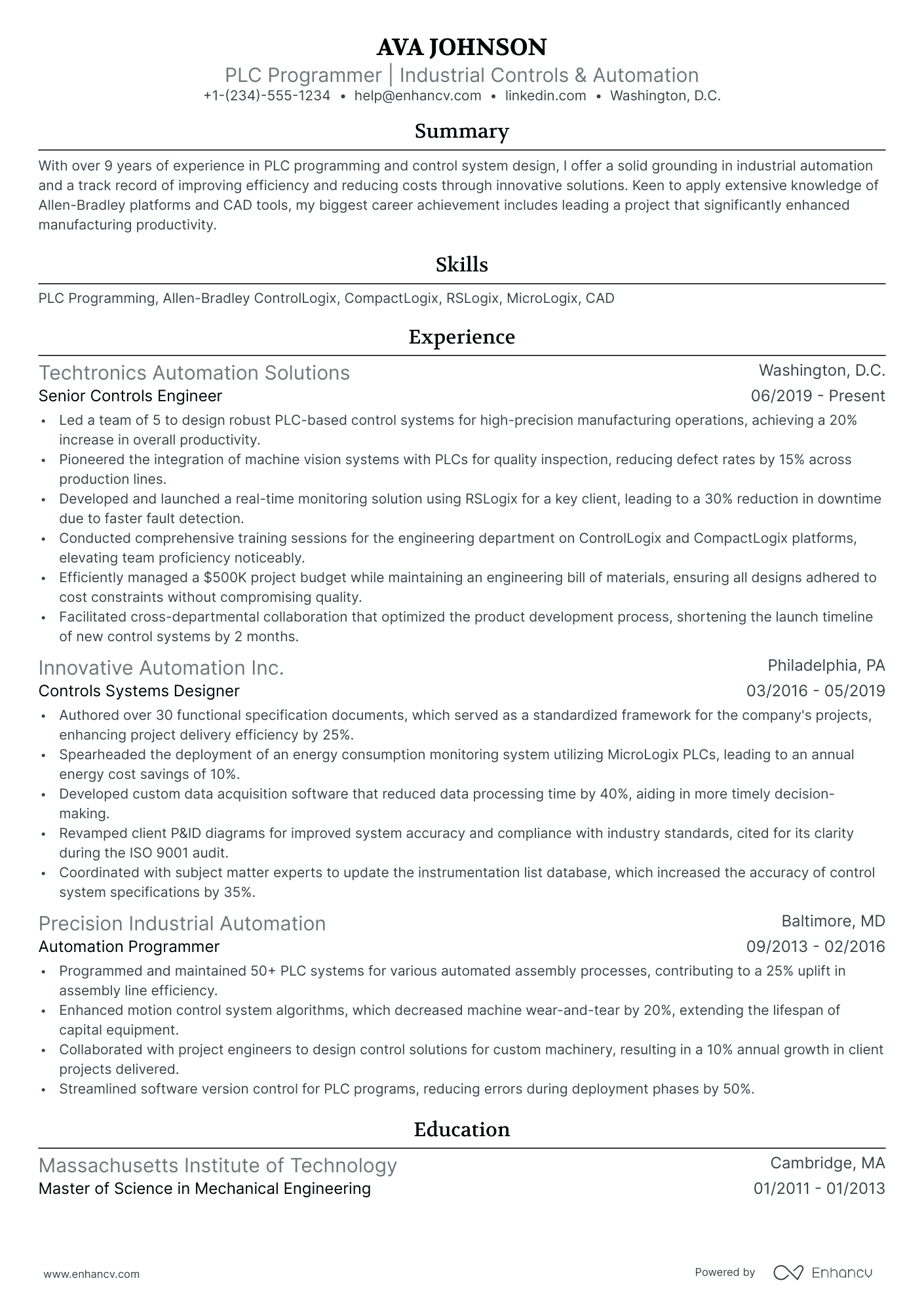 10 PLC Programmer Resume Examples & Guide for 2025