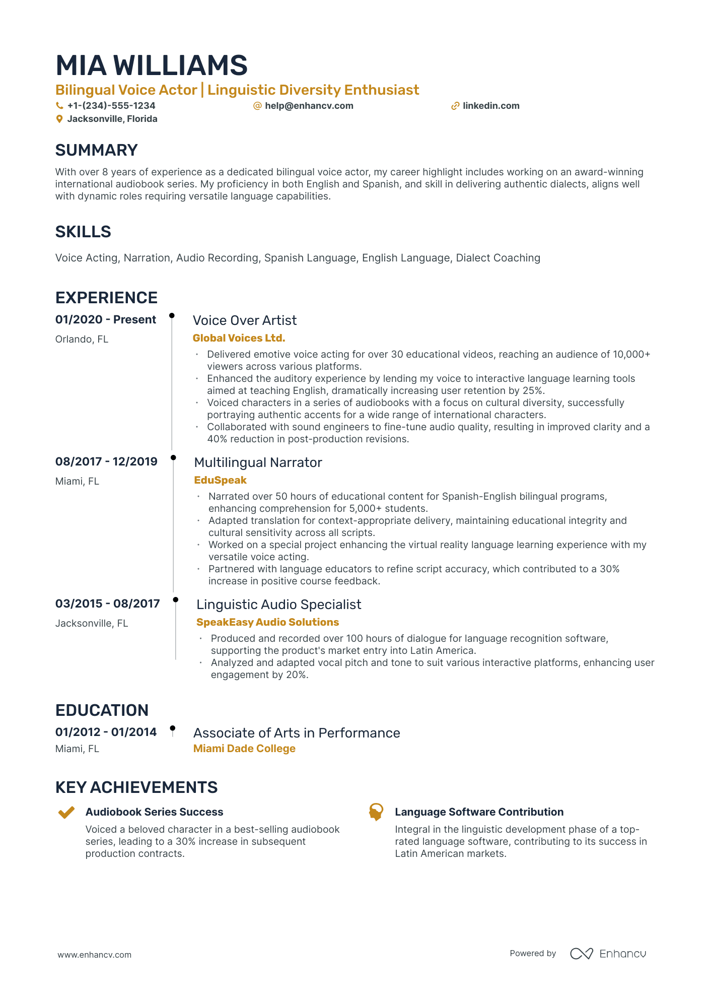 10 Voice Actor Resume Examples & Guide for 2025