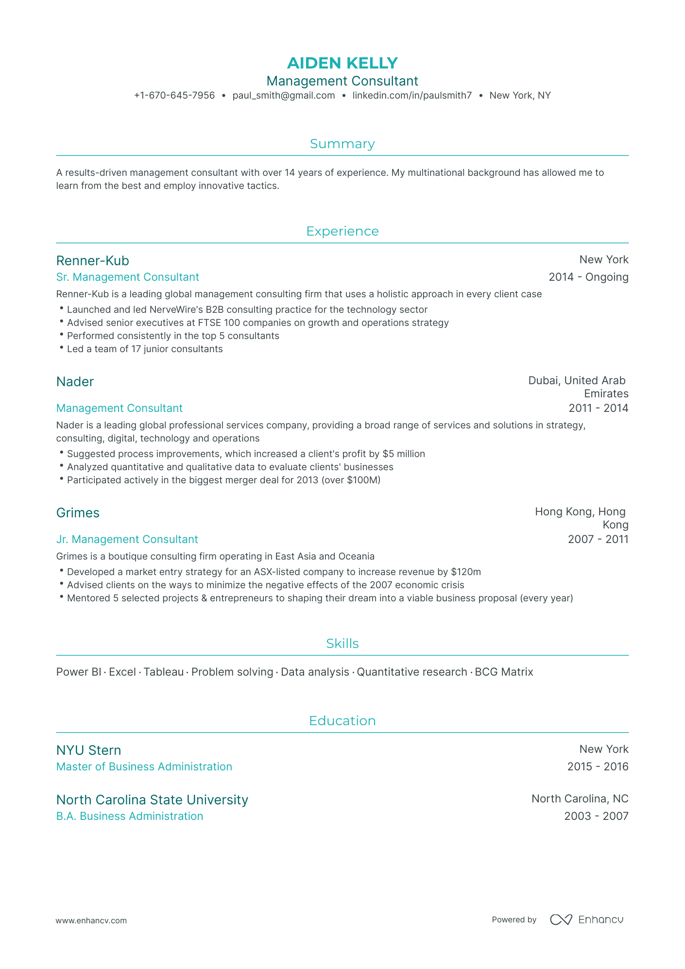 5 Management Consultant Resume Examples & Guide for 2024