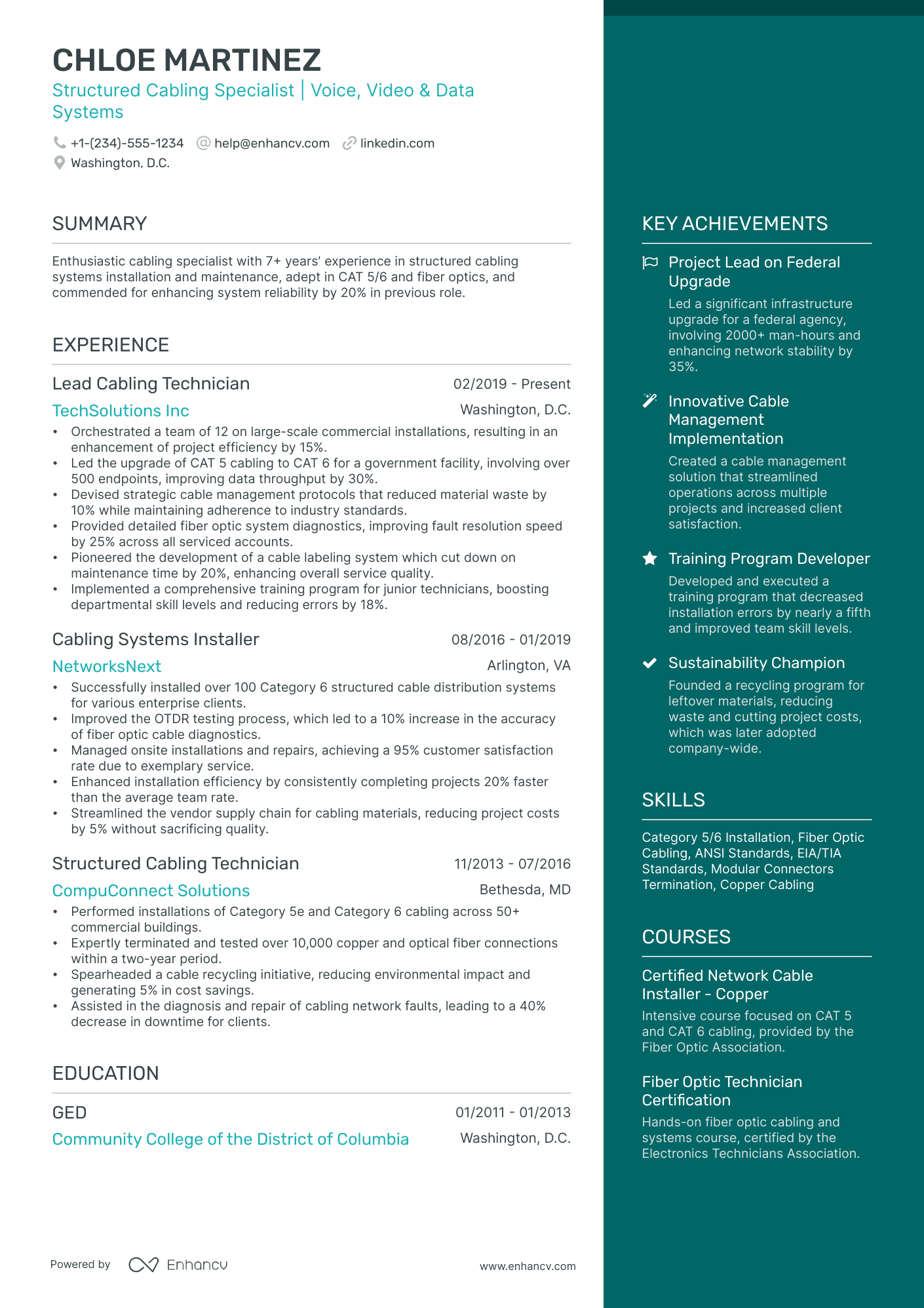 10 Cable Technician Resume Examples & Guide for 2025