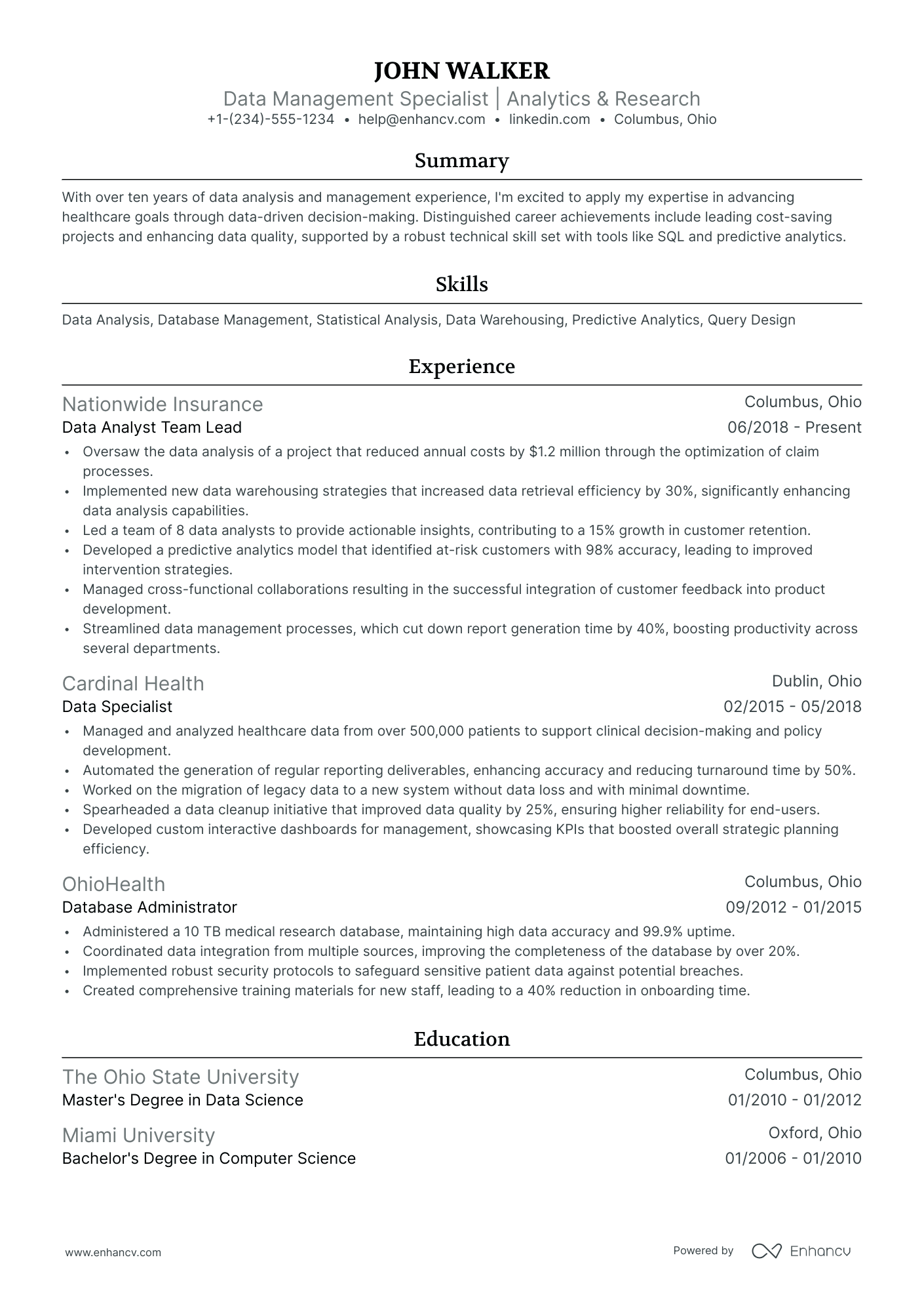 10 Data Management Analyst Resume Examples & Guide for 2026