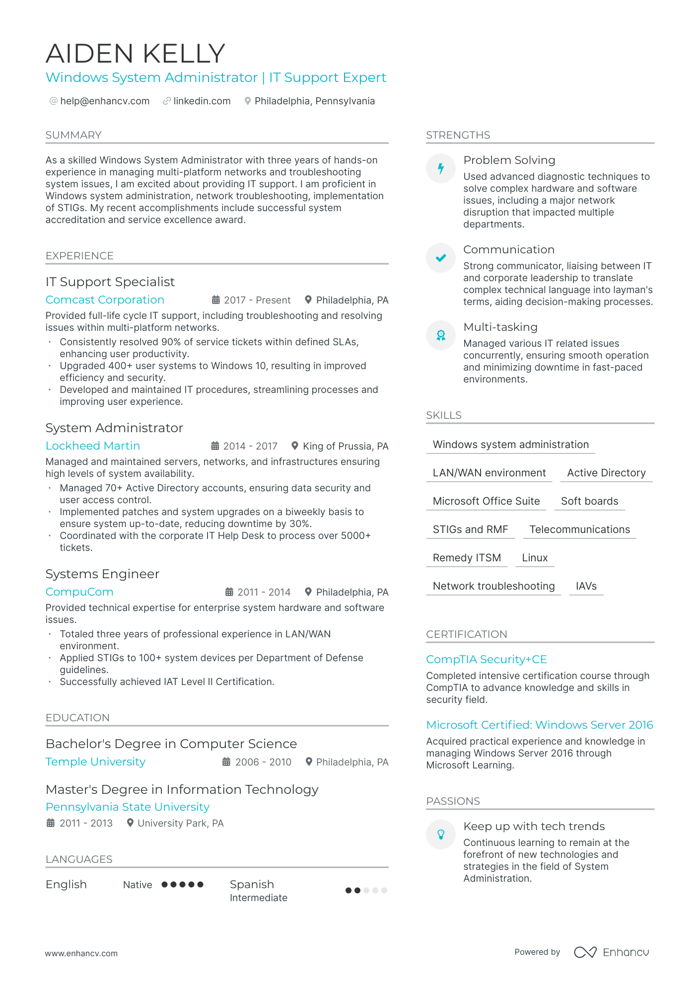5 Windows System Administrator Resume Examples & Guide for 2024