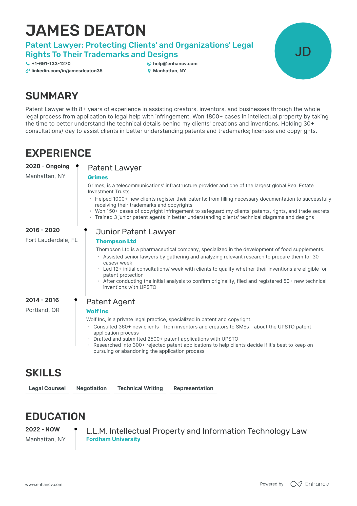 5 Patent Lawyer Resume Examples & Guide for 2024