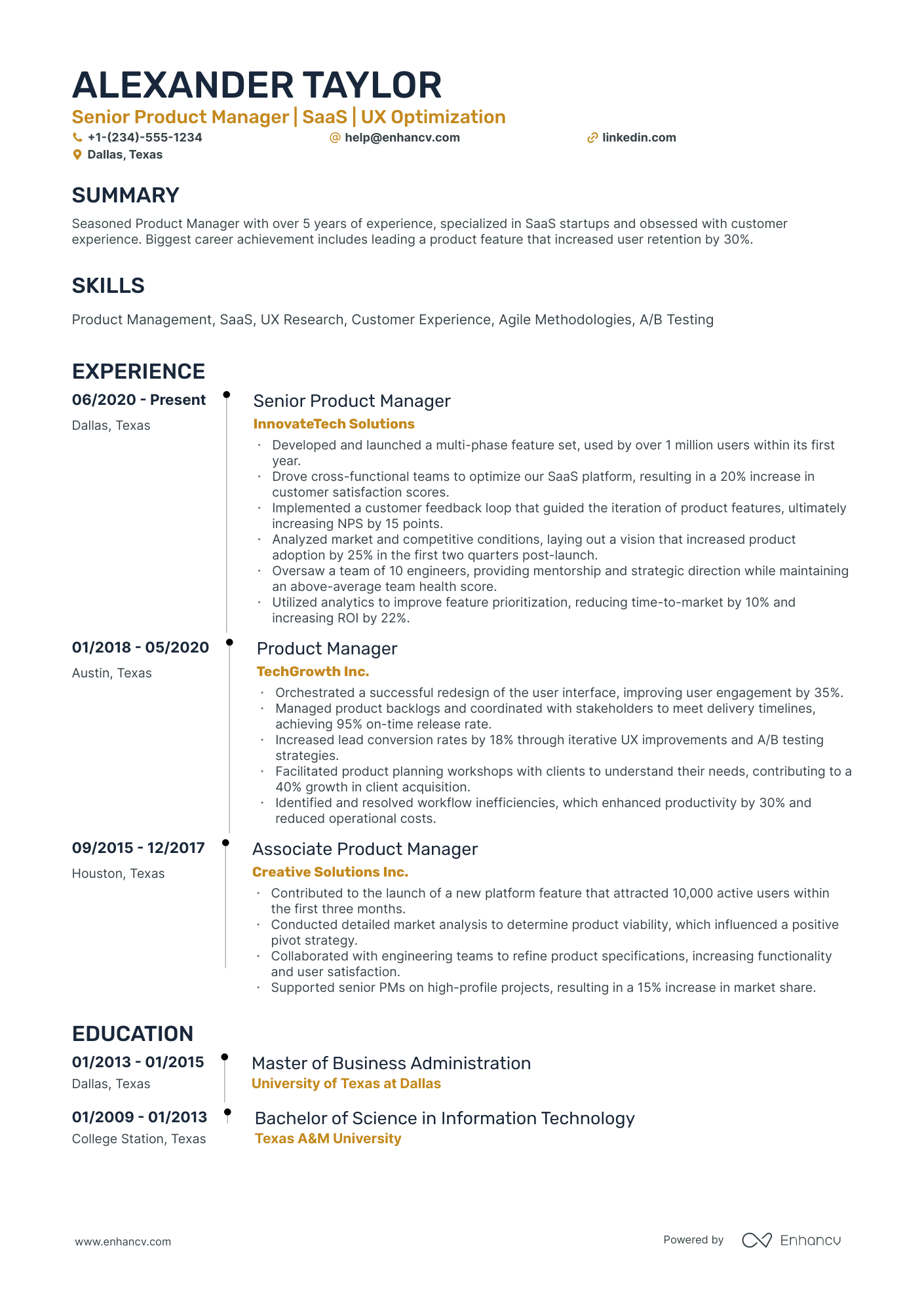 10 SaaS Product Manager Resume Examples & Guide for 2026