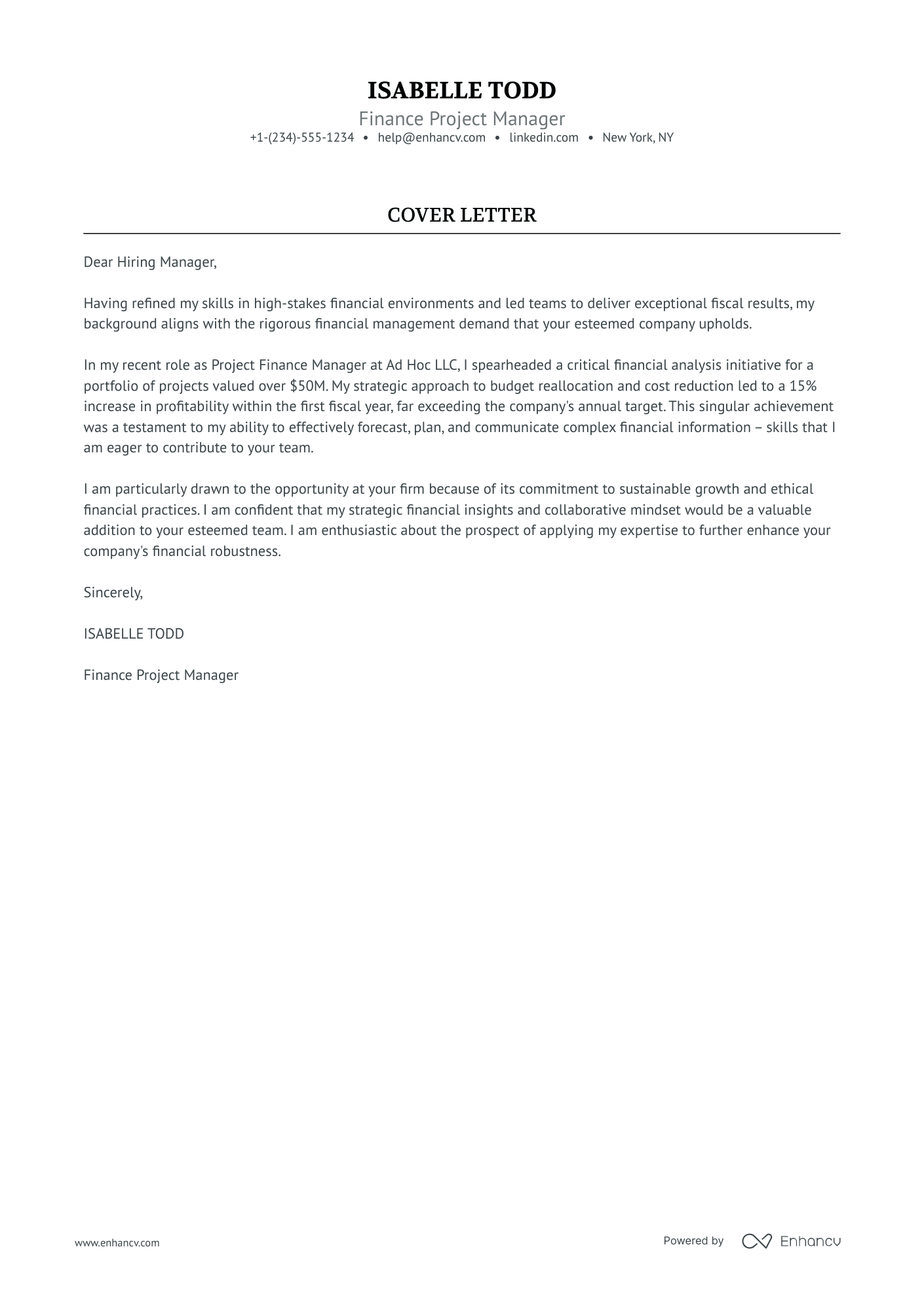 13 Professional Finance Manager Cover Letter Examples and Template for ...