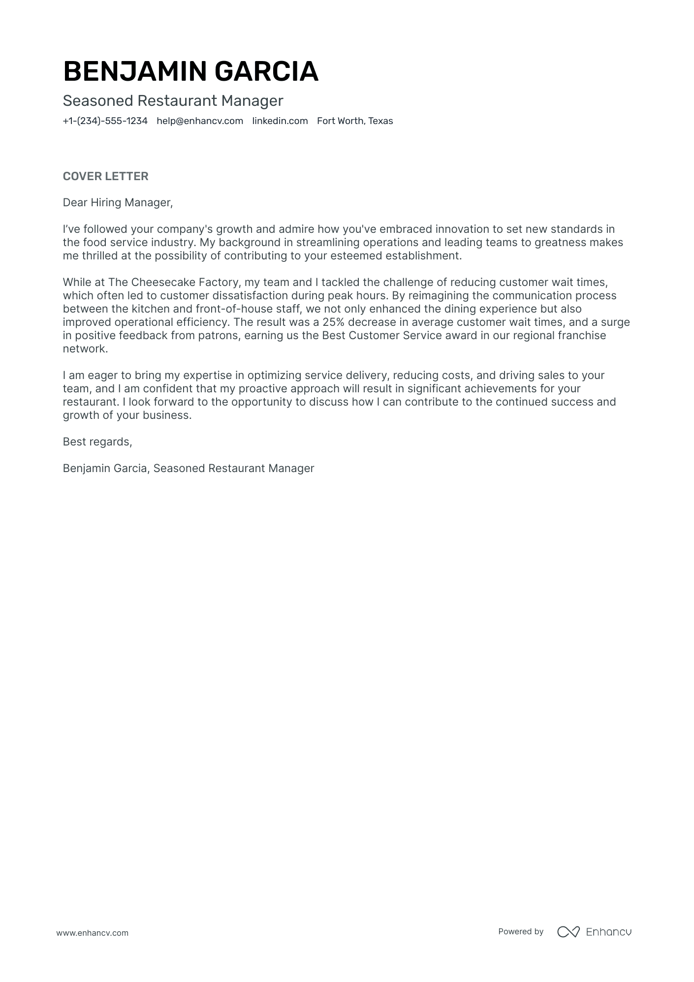 13 Professional Restaurant Manager Cover Letter Examples and Template ...