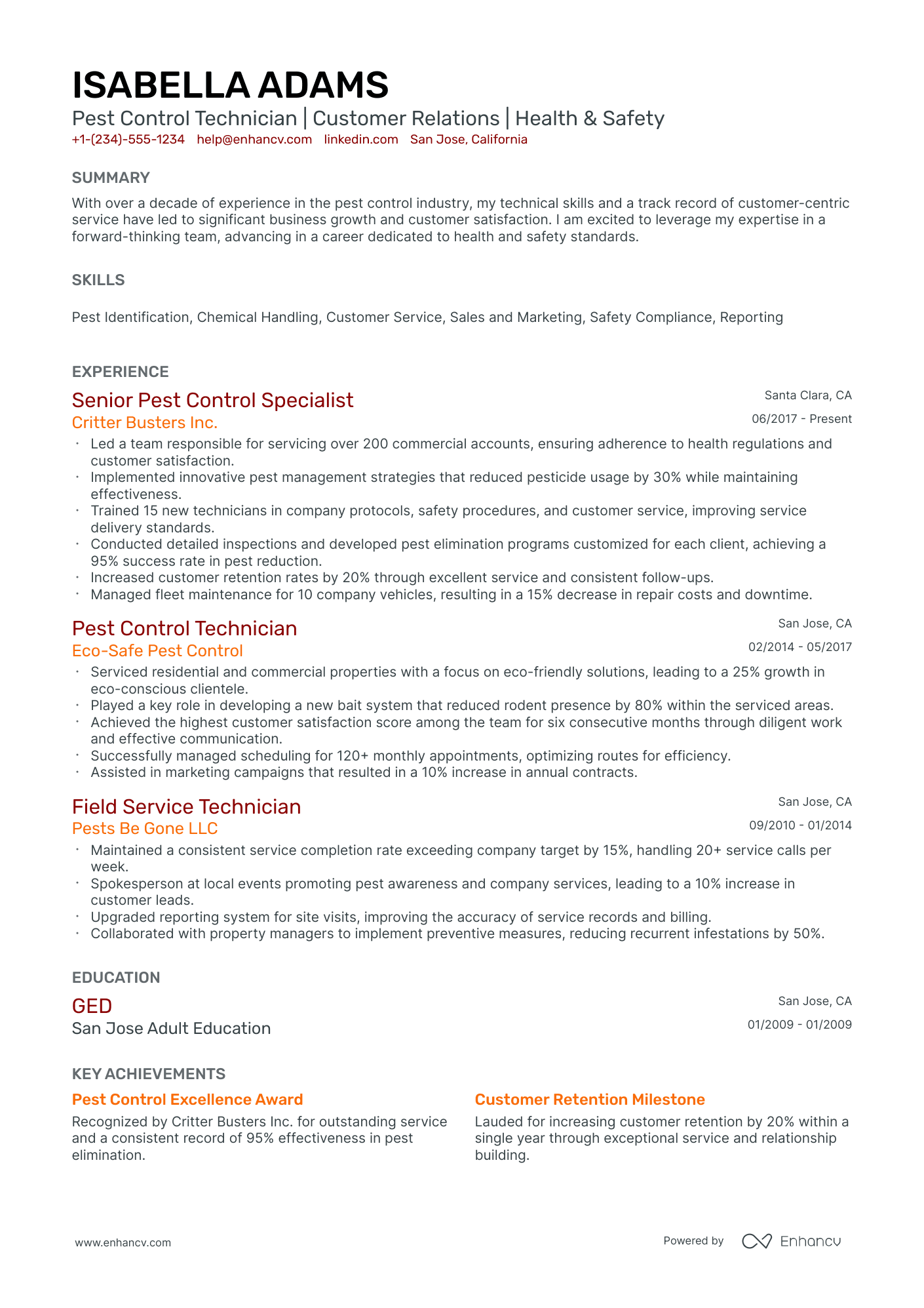 10 Pest Control Resume Examples & Guide for 2026