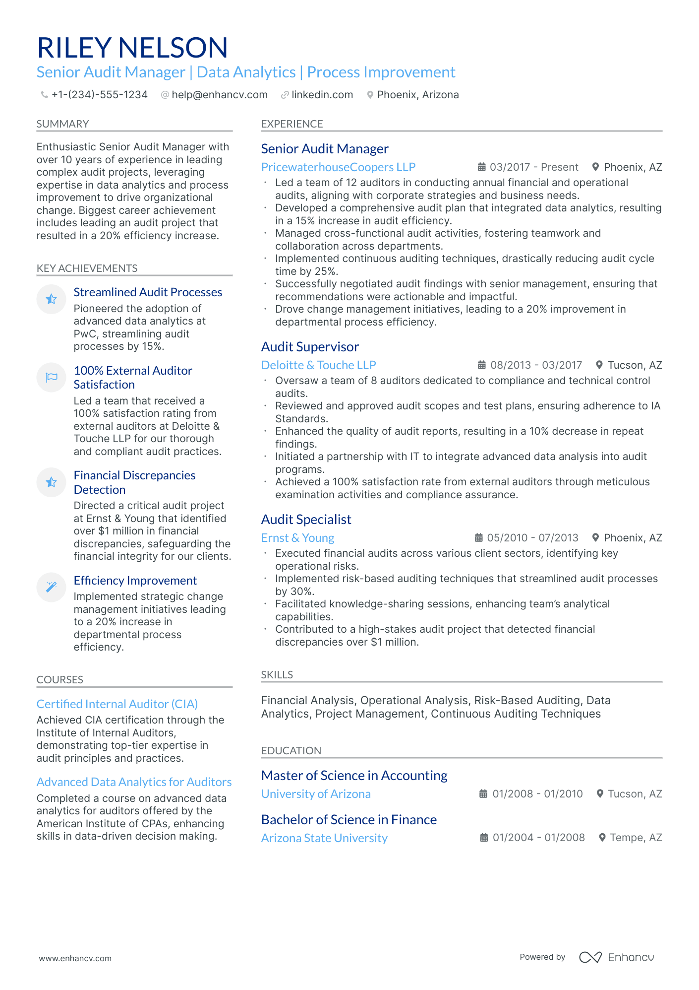 10 Internal Audit Manager Resume Examples & Guide for 2026