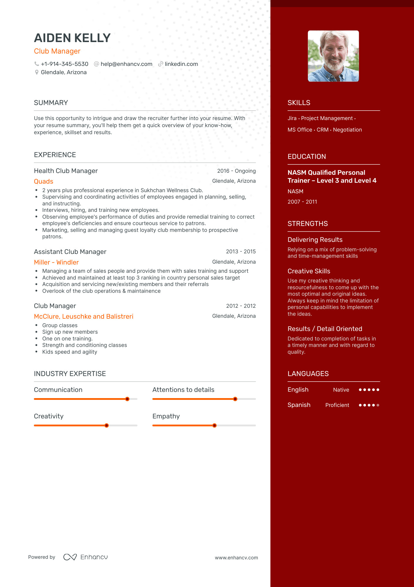 Club Manager Resume Examples & Guide for 2023 (Layout, Skills, Keywords ...