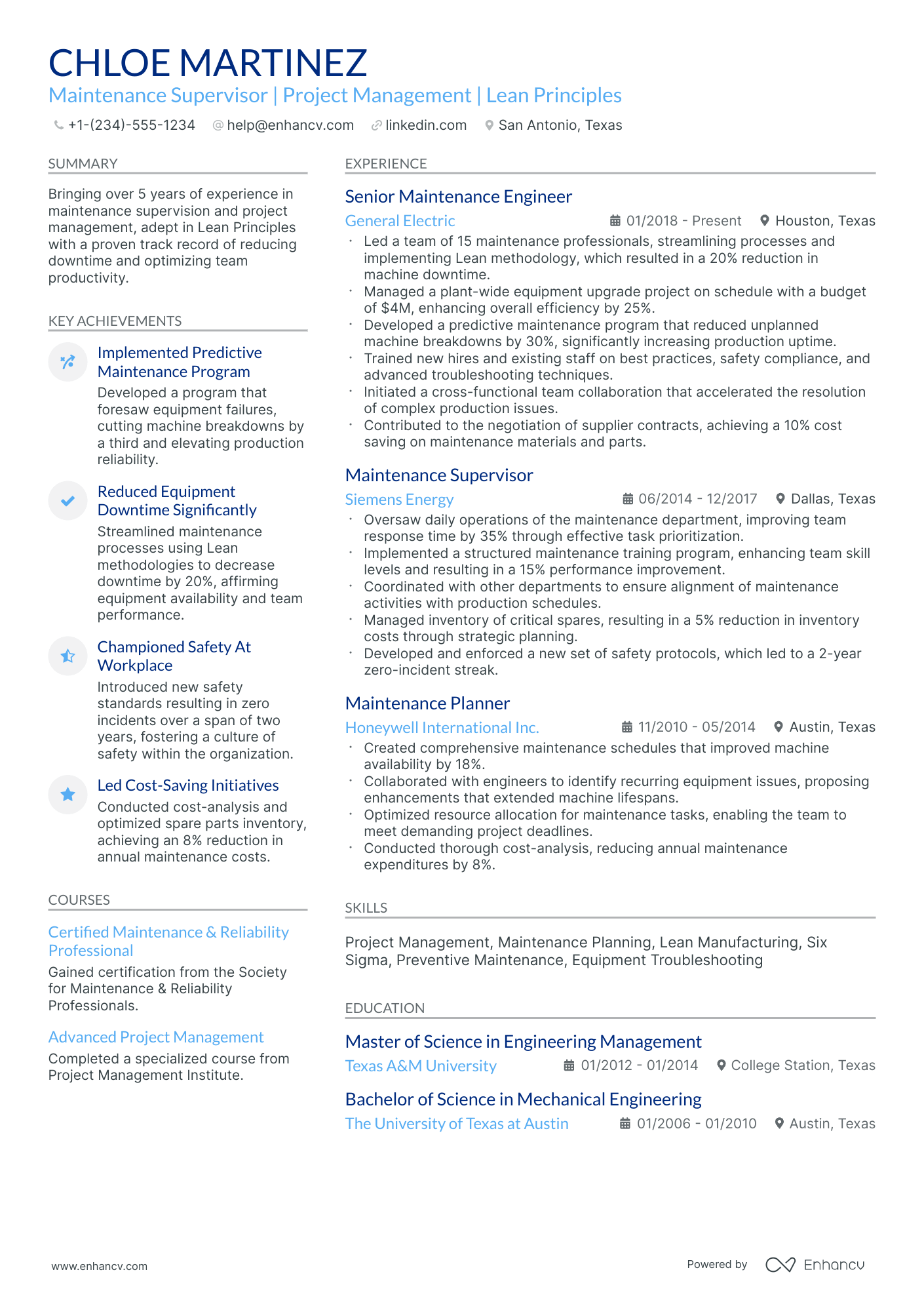 10 Maintenance Manager Resume Examples & Guide for 2026