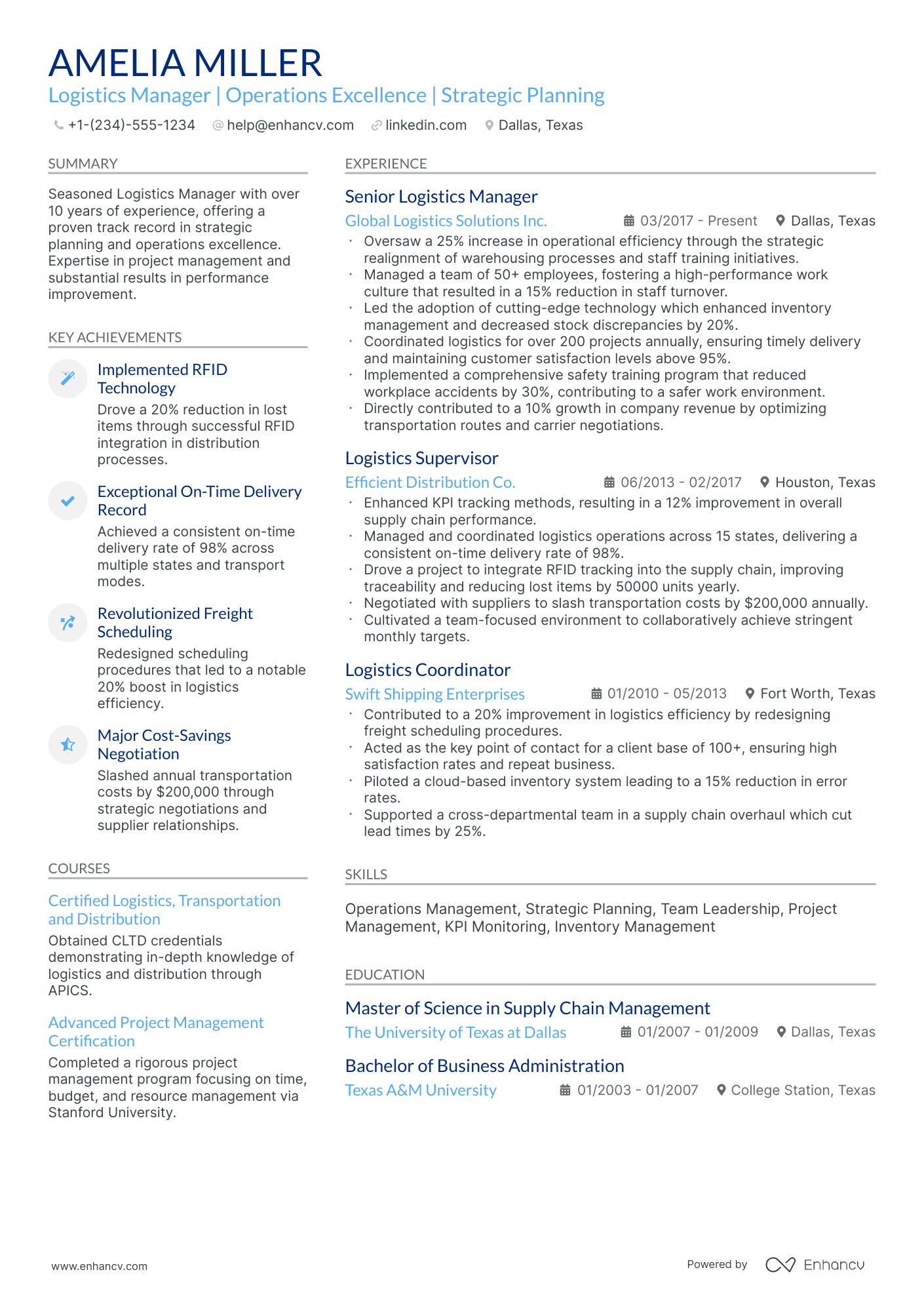 10 Logistic Manager Resume Examples & Guide for 2026