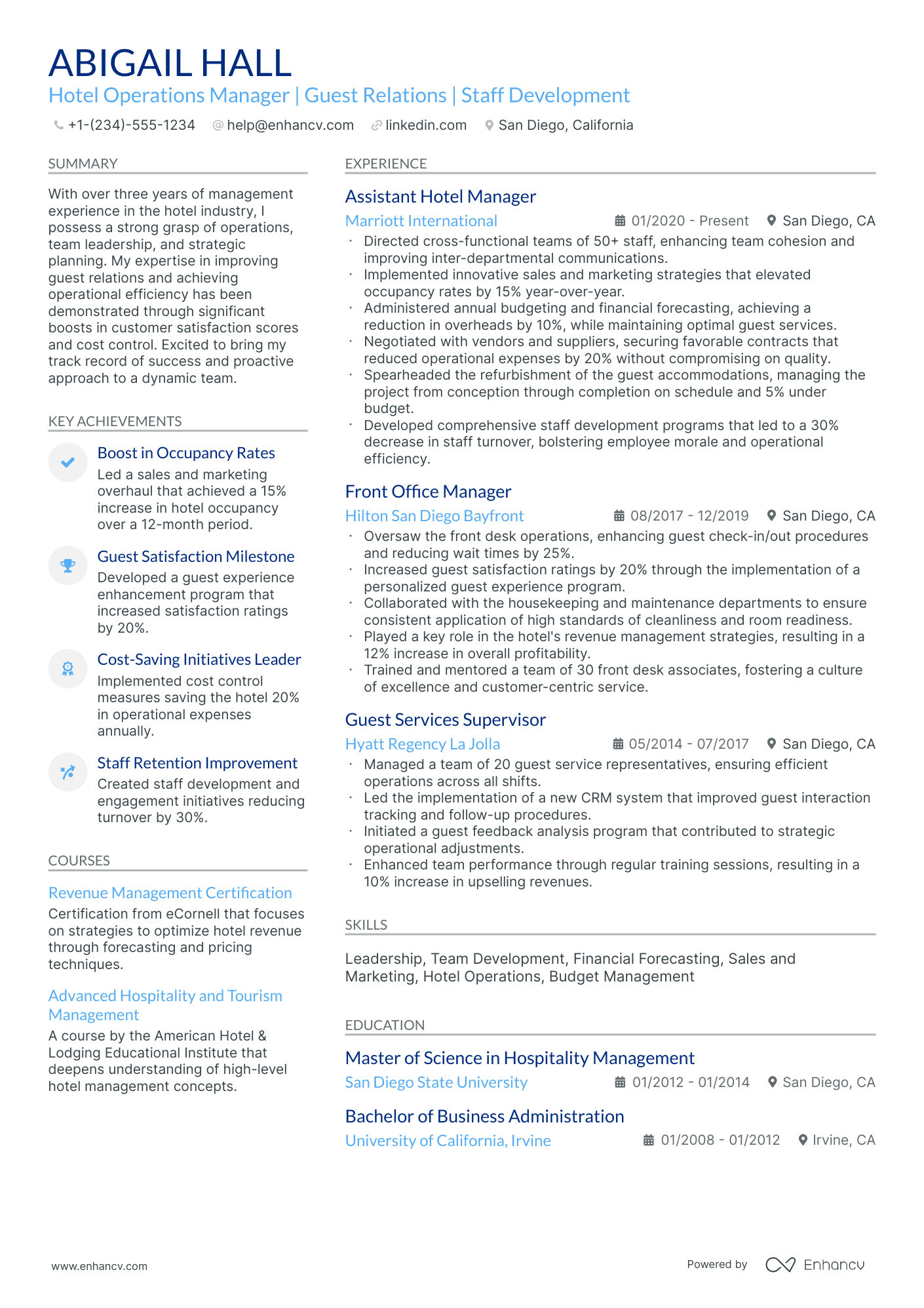 10 Hotel Operations Manager Resume Examples & Guide for 2025
