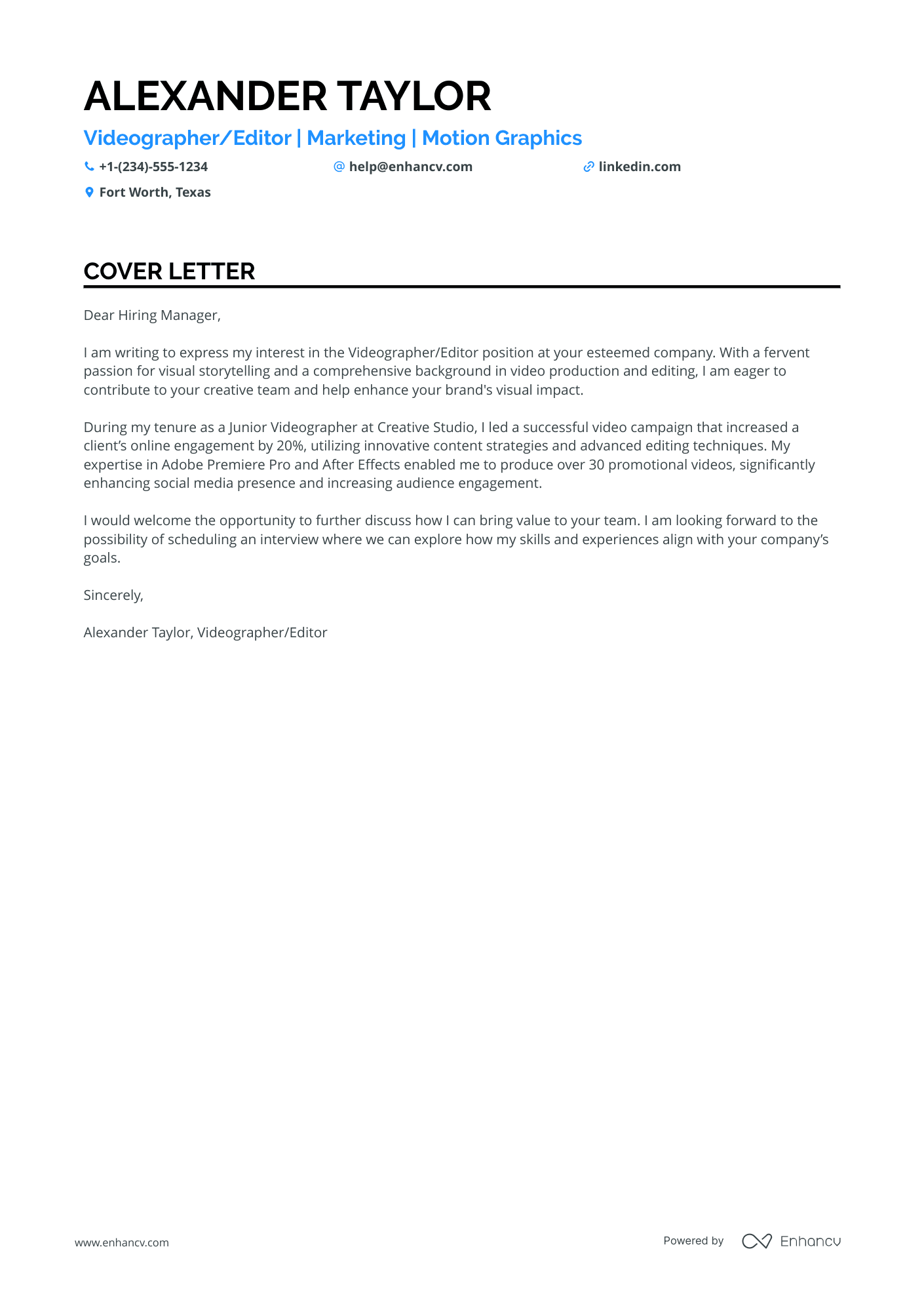 7 Professional Video Editor Cover Letter Examples and Template for 2026 ...