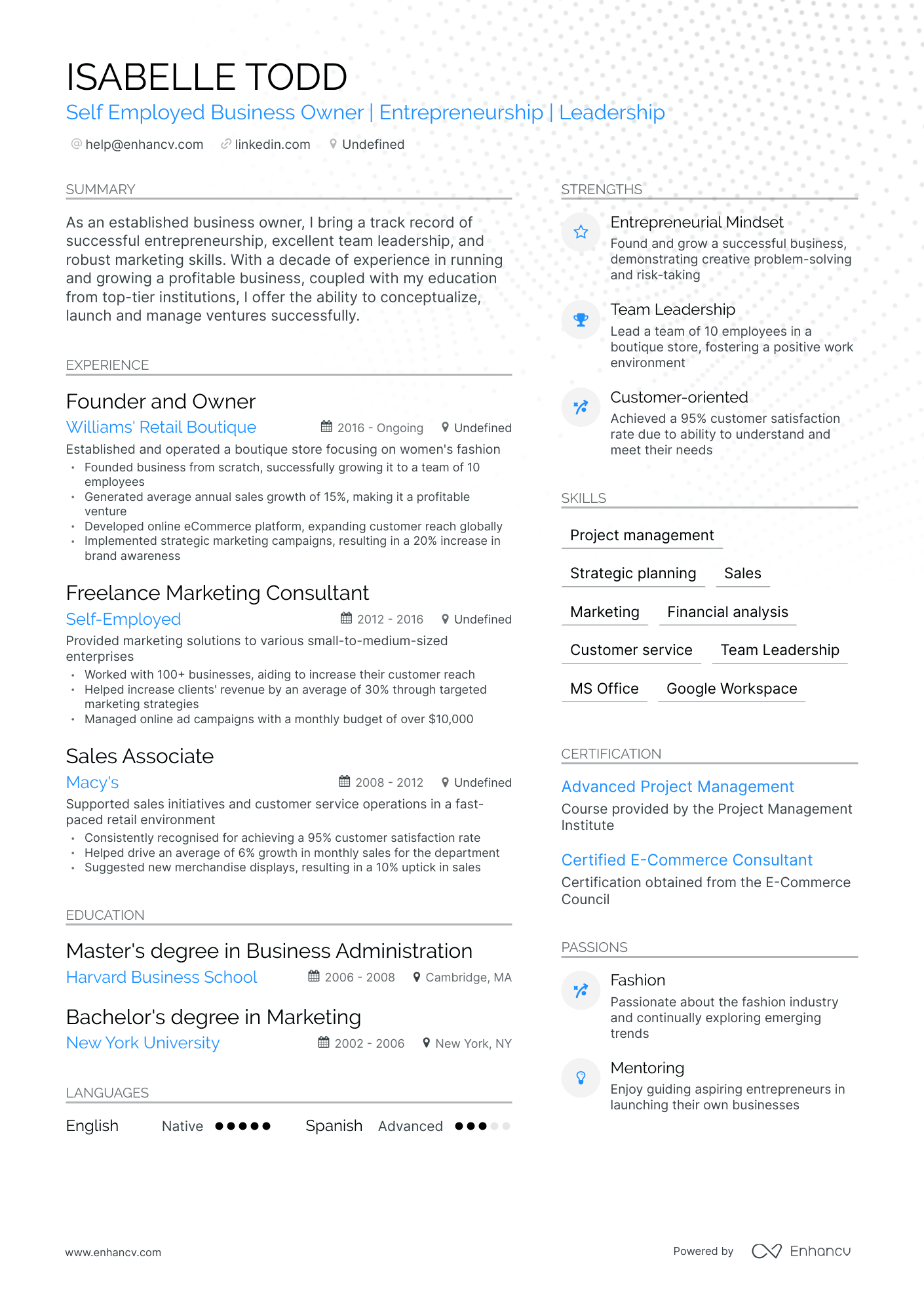 5 Self Employed Business Owner Resume Examples & Guide for 2024