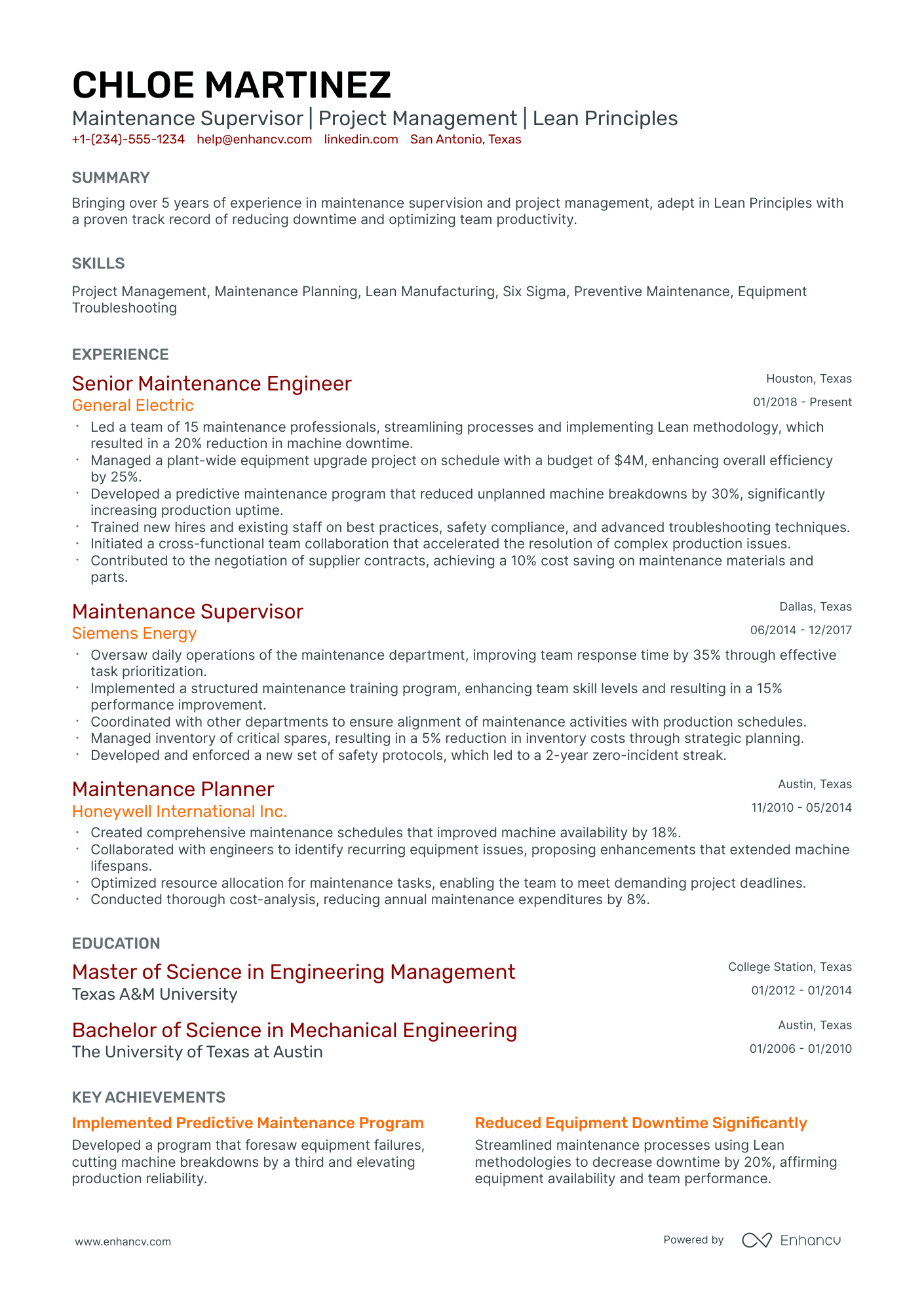 10 Maintenance Manager Resume Examples & Guide for 2026