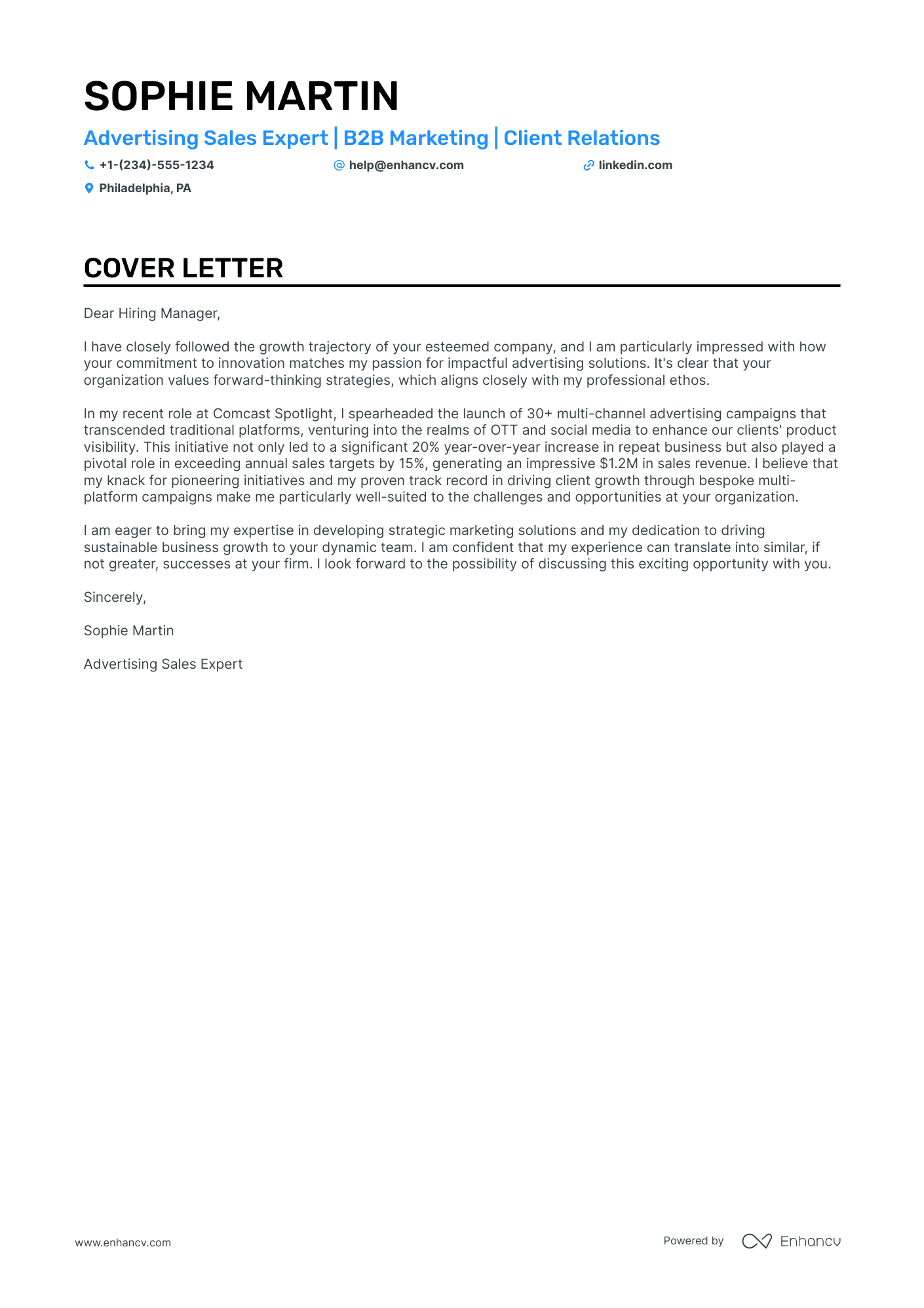 5 Professional Sales Executive Cover Letter Examples and Template for 2026 | Enhancv