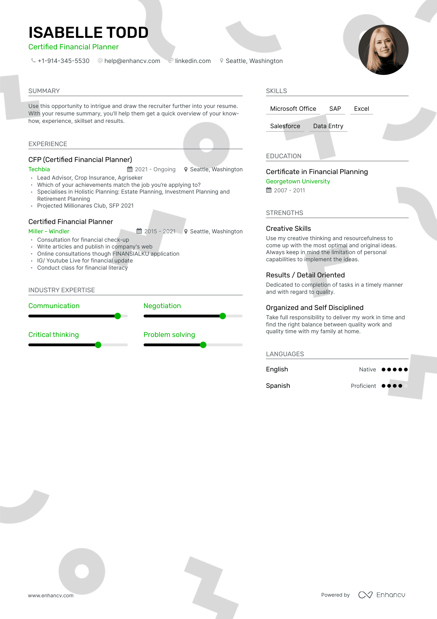 Certified Financial Planner Resume Examples & Guide for 2023 (Layout ...