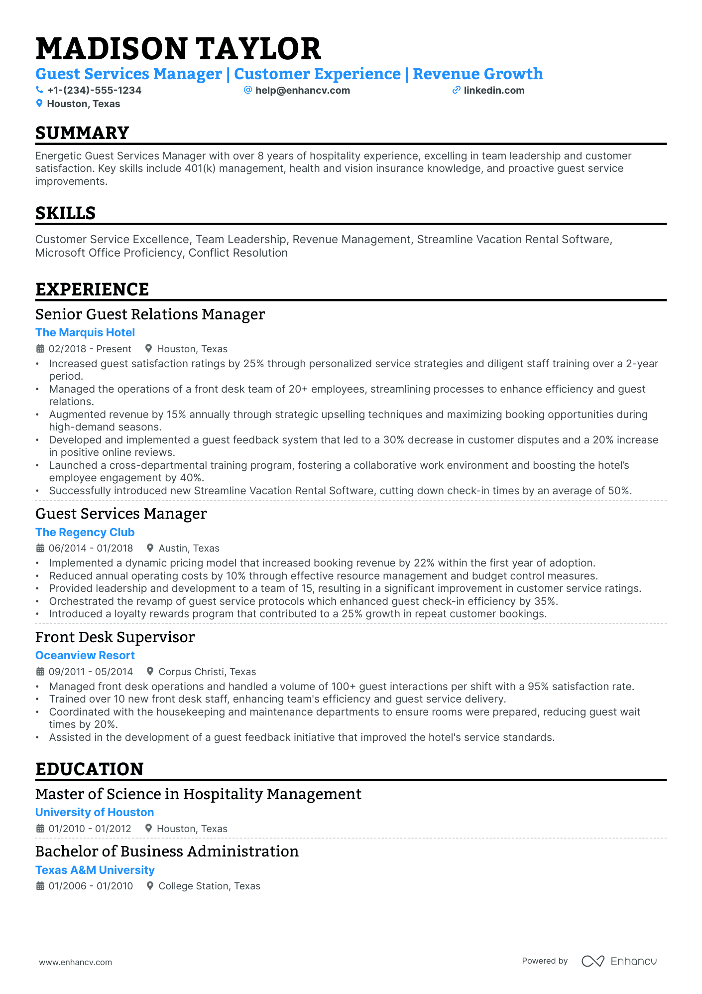 10 Guest Services Manager Resume Examples & Guide for 2026