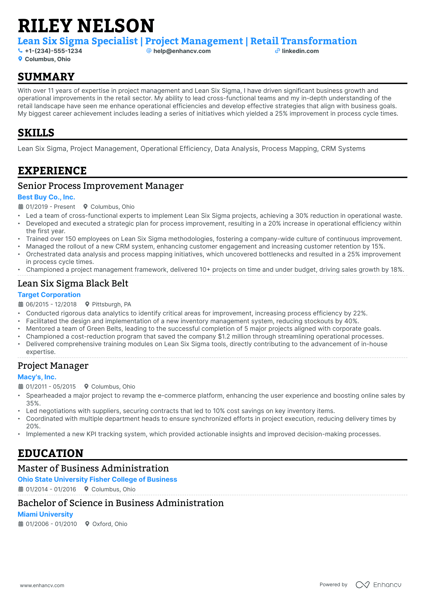 10 Six Sigma Resume Examples & Guide for 2025