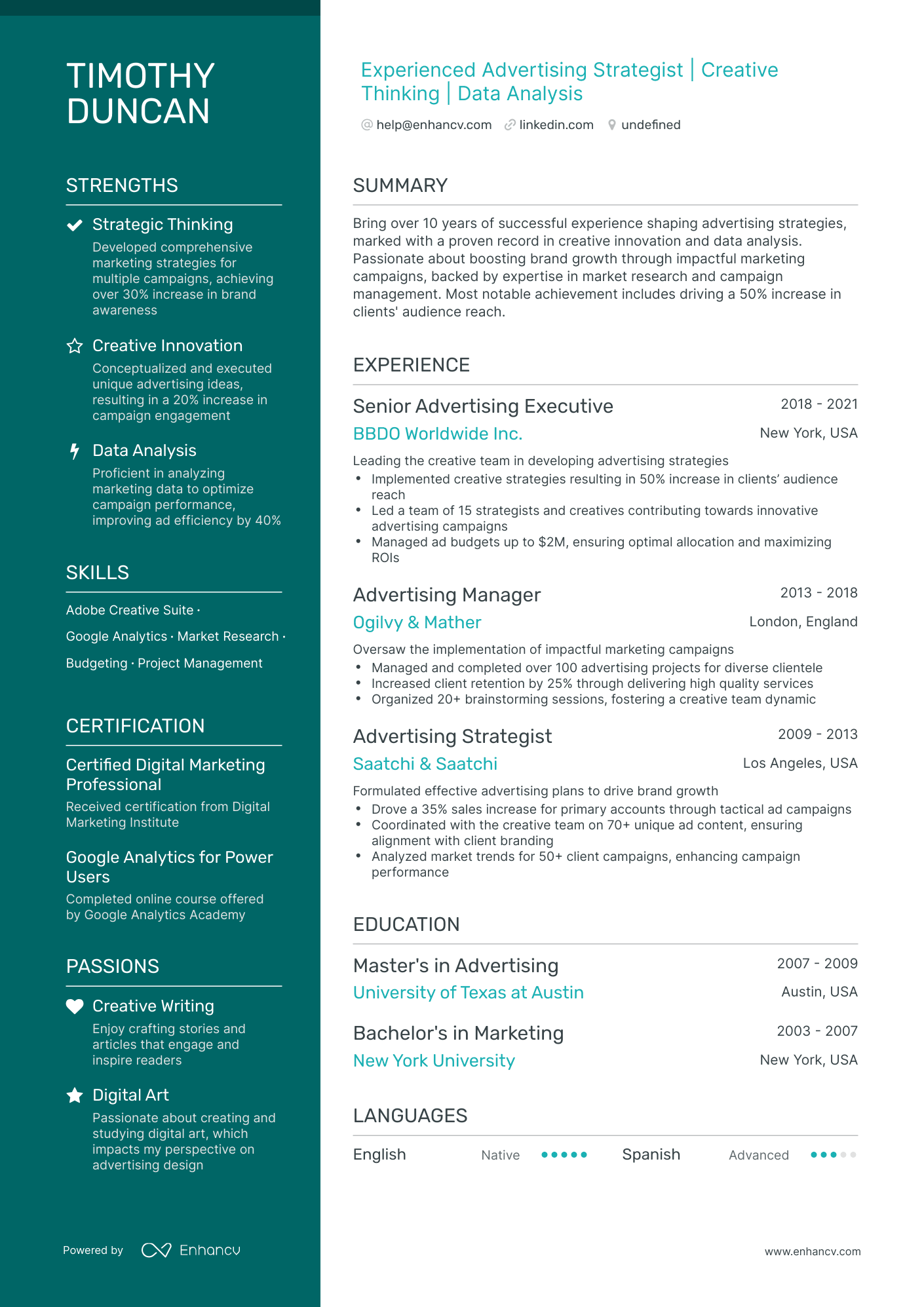 5 Advertising Agency Resume Examples & Guide for 2024