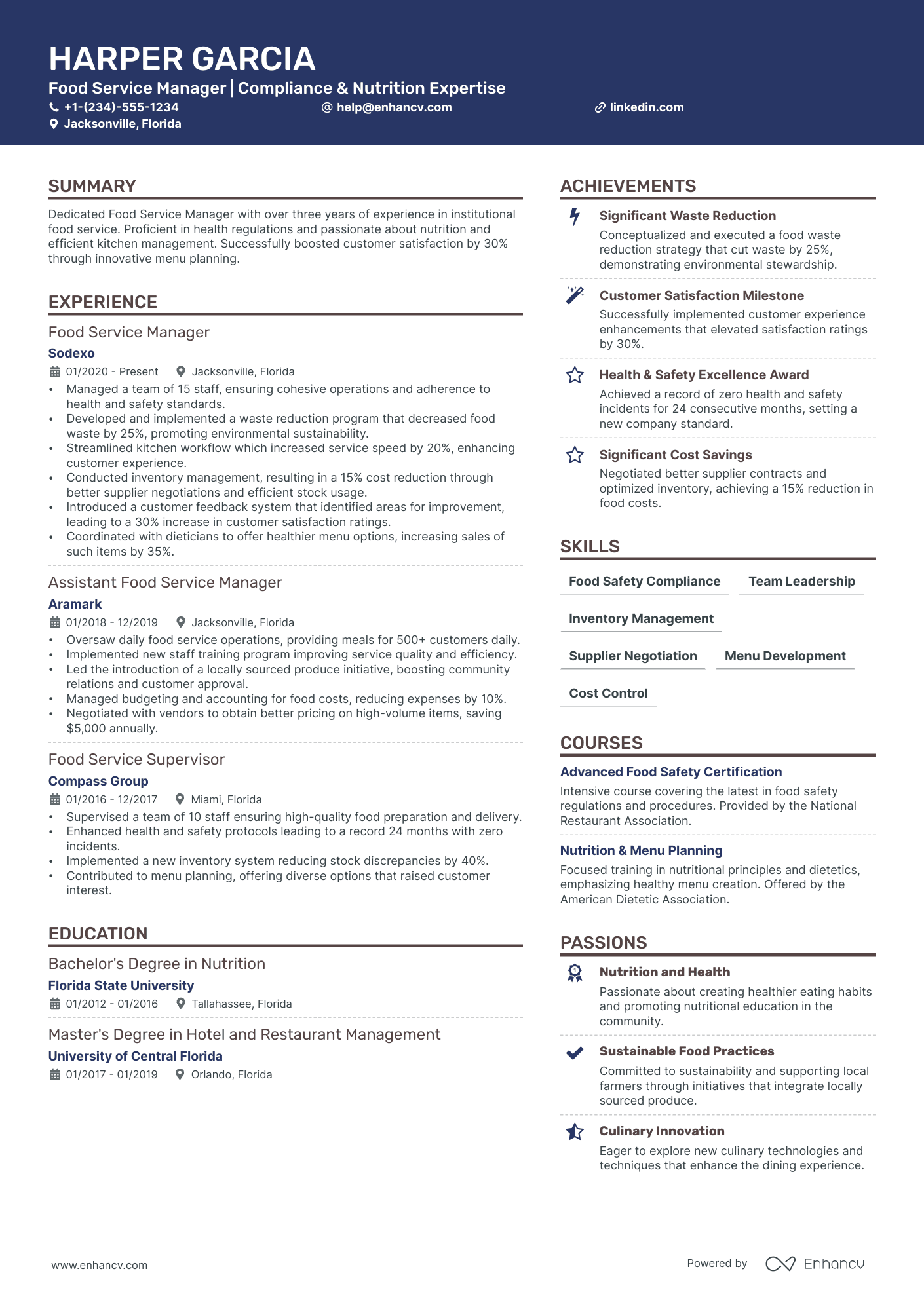 5 Food Service Manager Resume Examples & Guide for 2024
