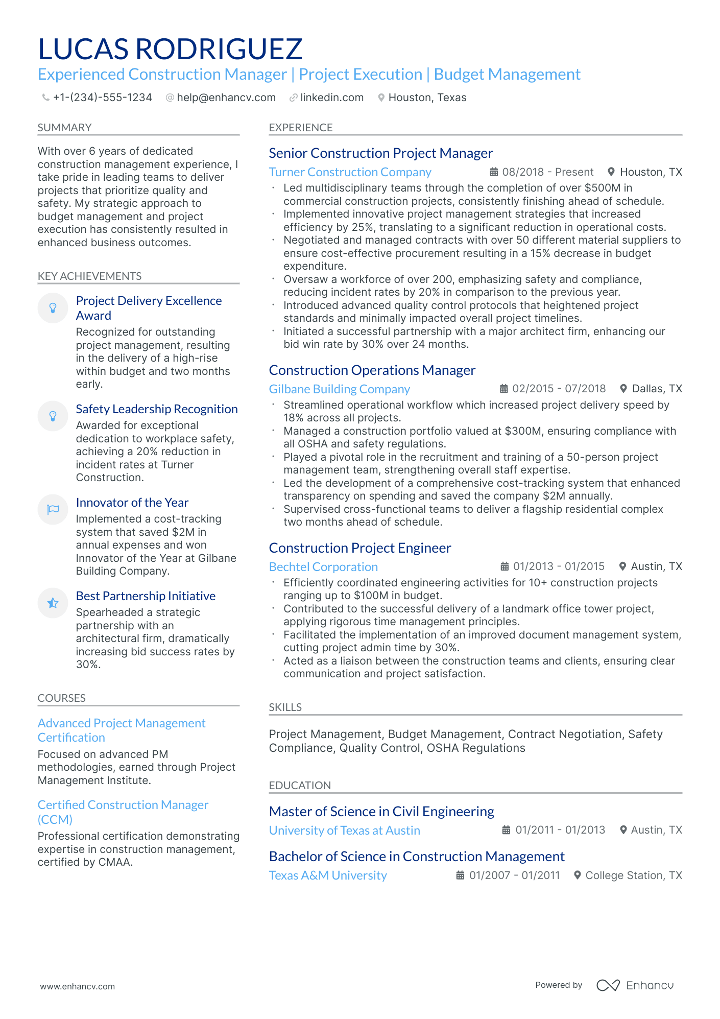 10 Construction General Manager Resume Examples & Guide for 2026