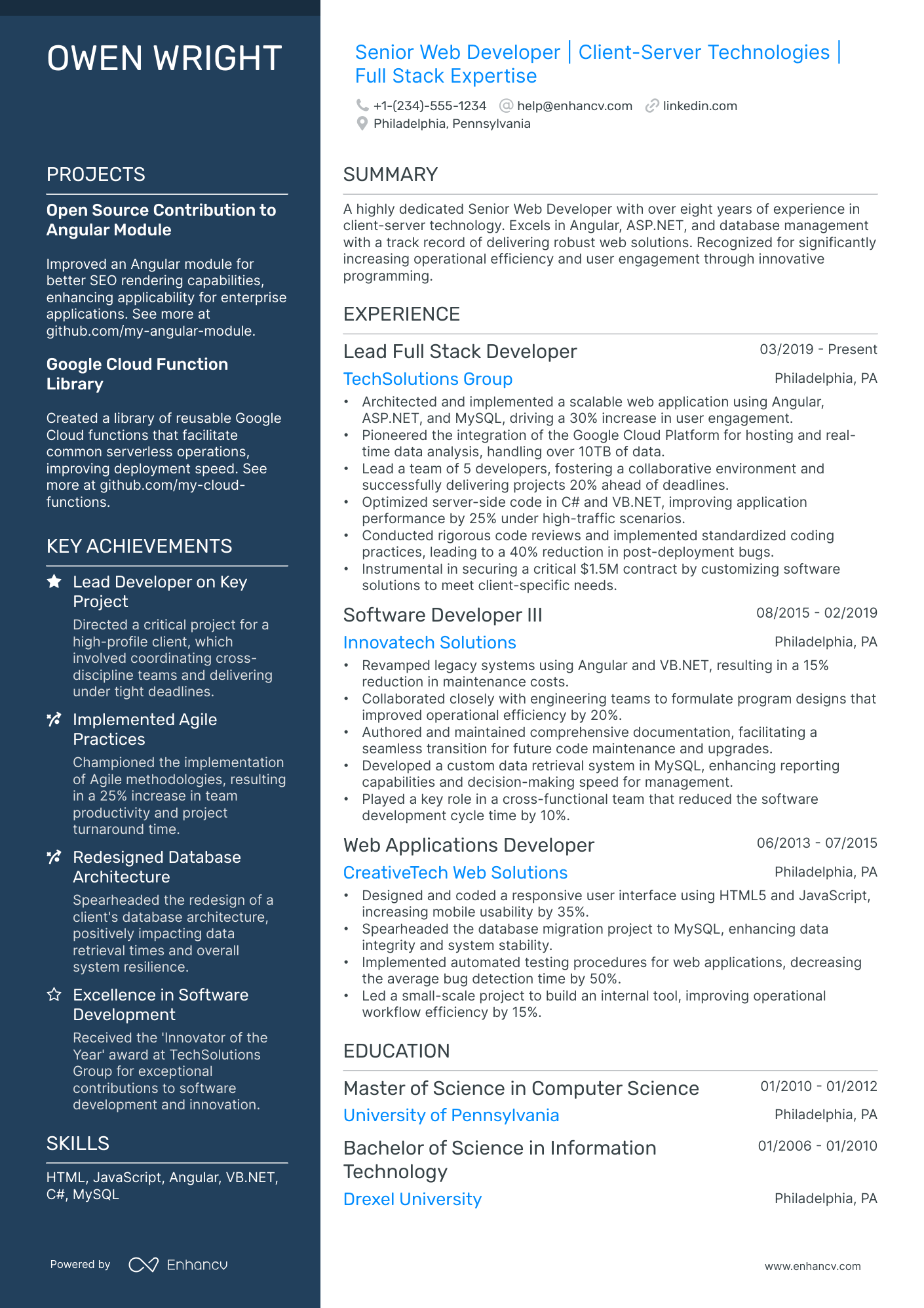 10 Senior Web Developer Resume Examples & Guide for 2025