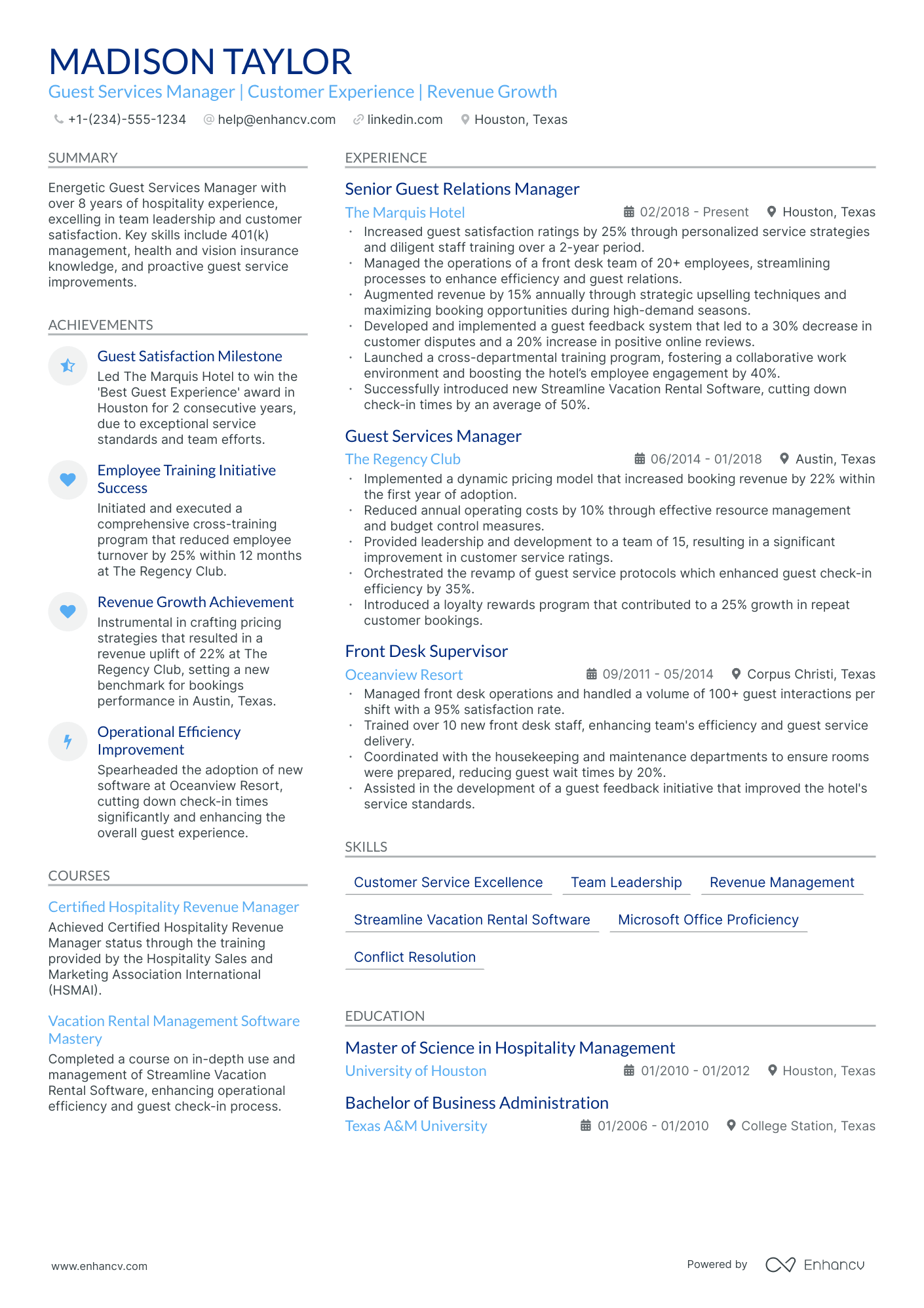 5 Guest Services Manager Resume Examples & Guide for 2024