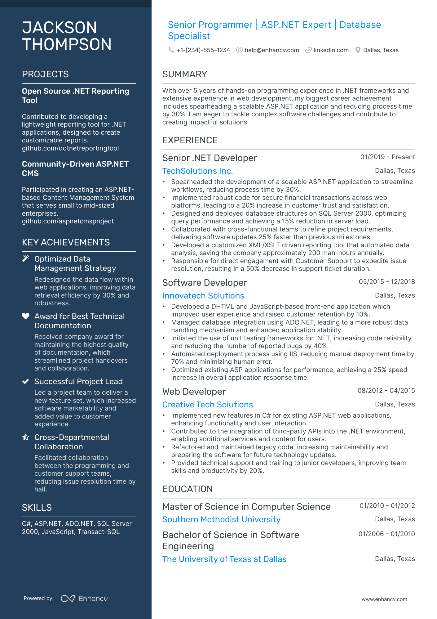 10 ASP.NET Developer Resume Examples & Guide for 2025