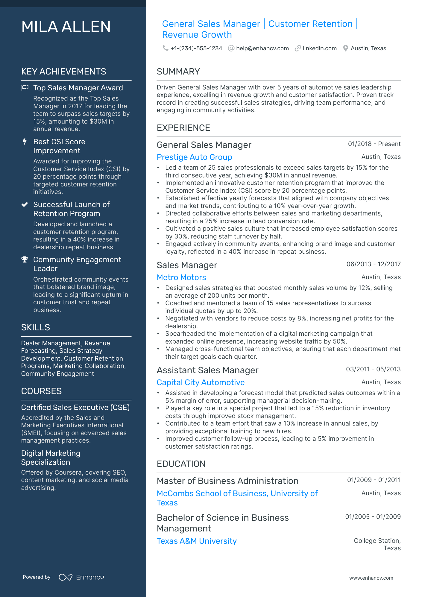 10 Automotive General Sales Manager Resume Examples & Guide for 2026