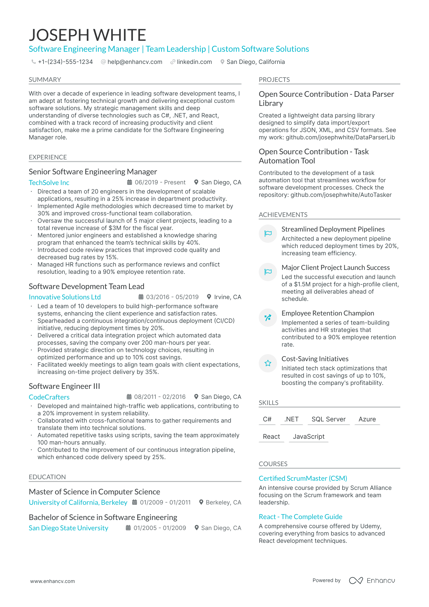 5 Software Engineering Manager Resume Examples & Guide for 2024