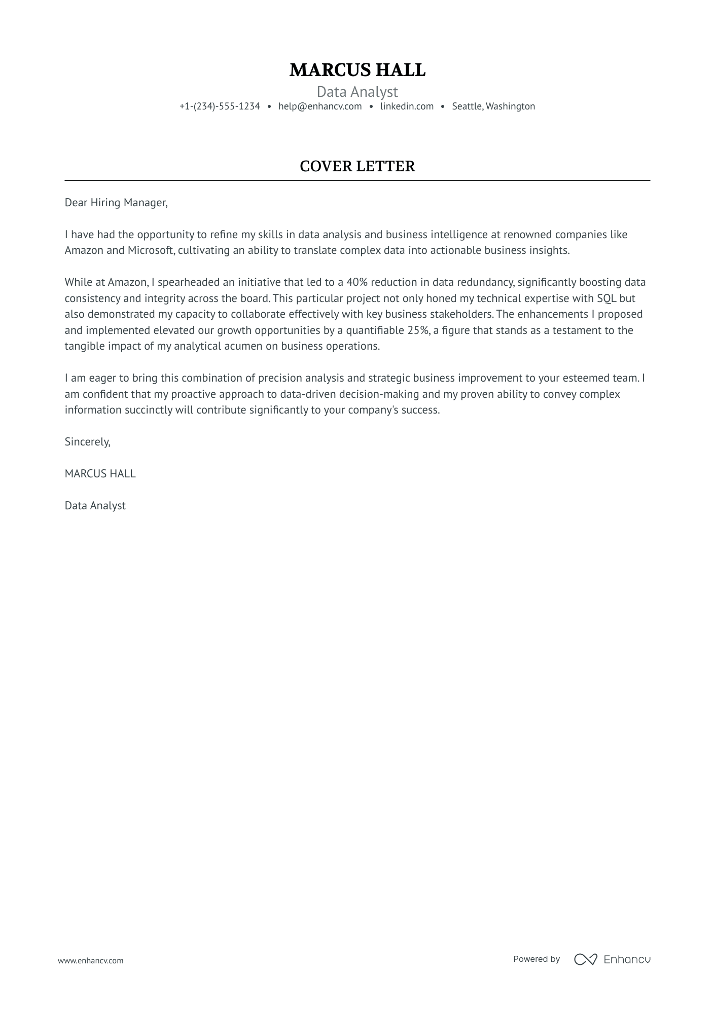 Data Analyst Cover Letter: Examples, Tips & Templates | Enhancv