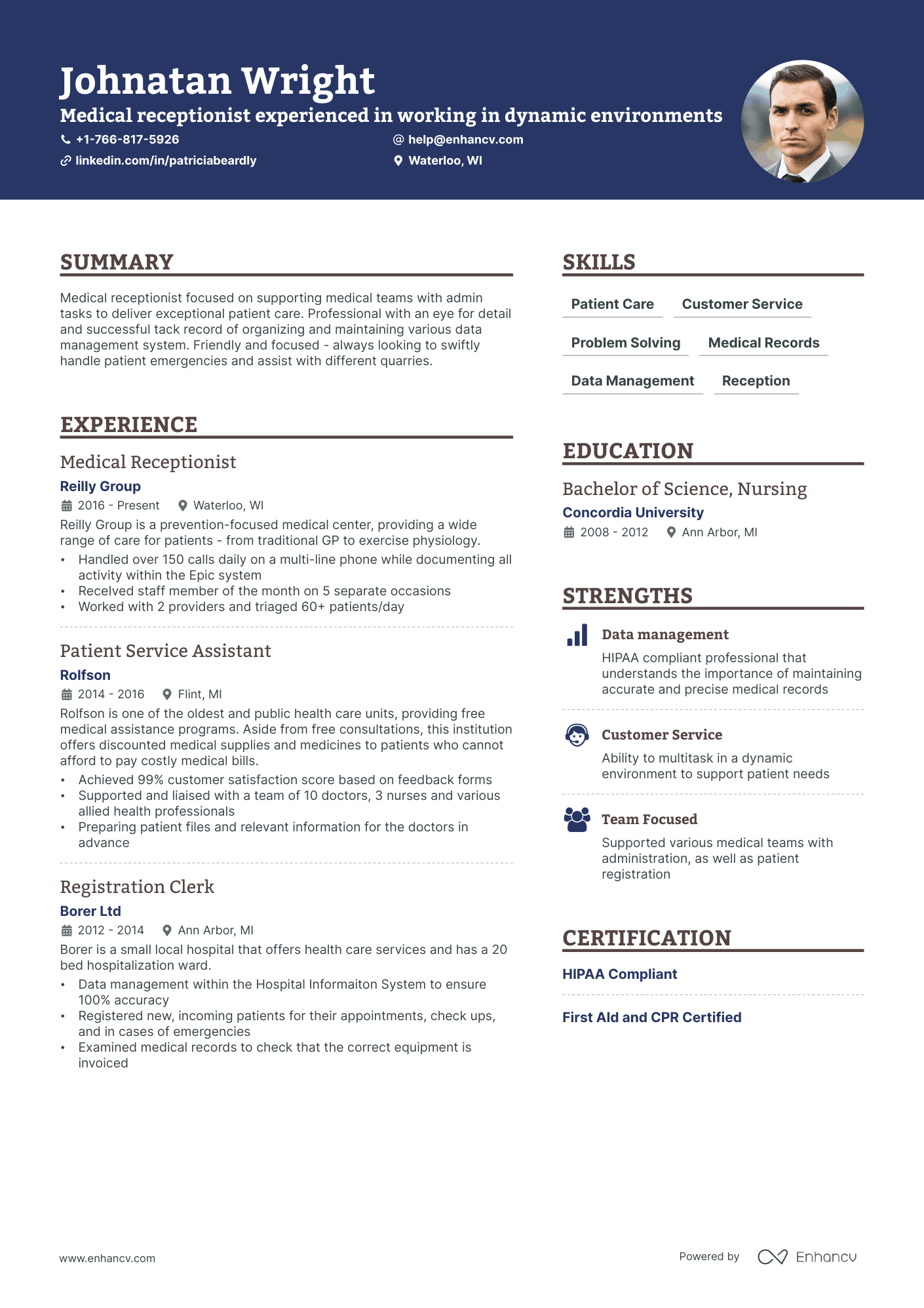 5 Medical receptionist Resume Examples & Guide for 2024