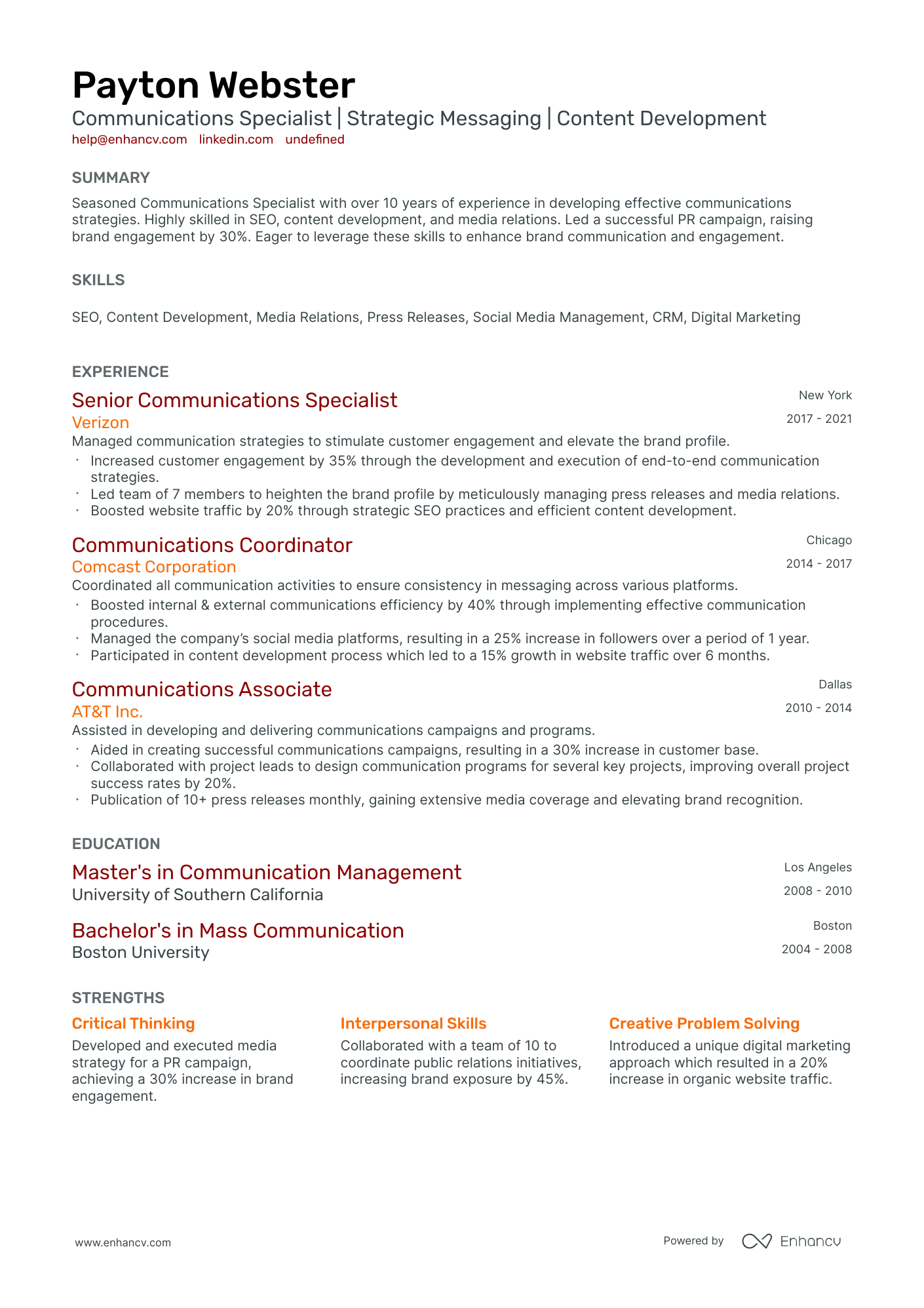 10 Communications Specialist Resume Examples & Guide for 2026