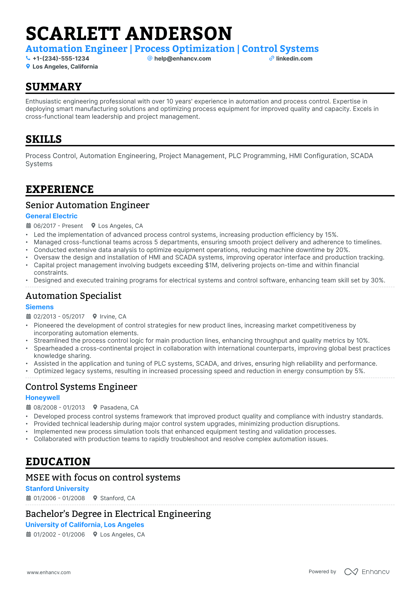 10 Control Systems Engineer Resume Examples & Guide for 2026